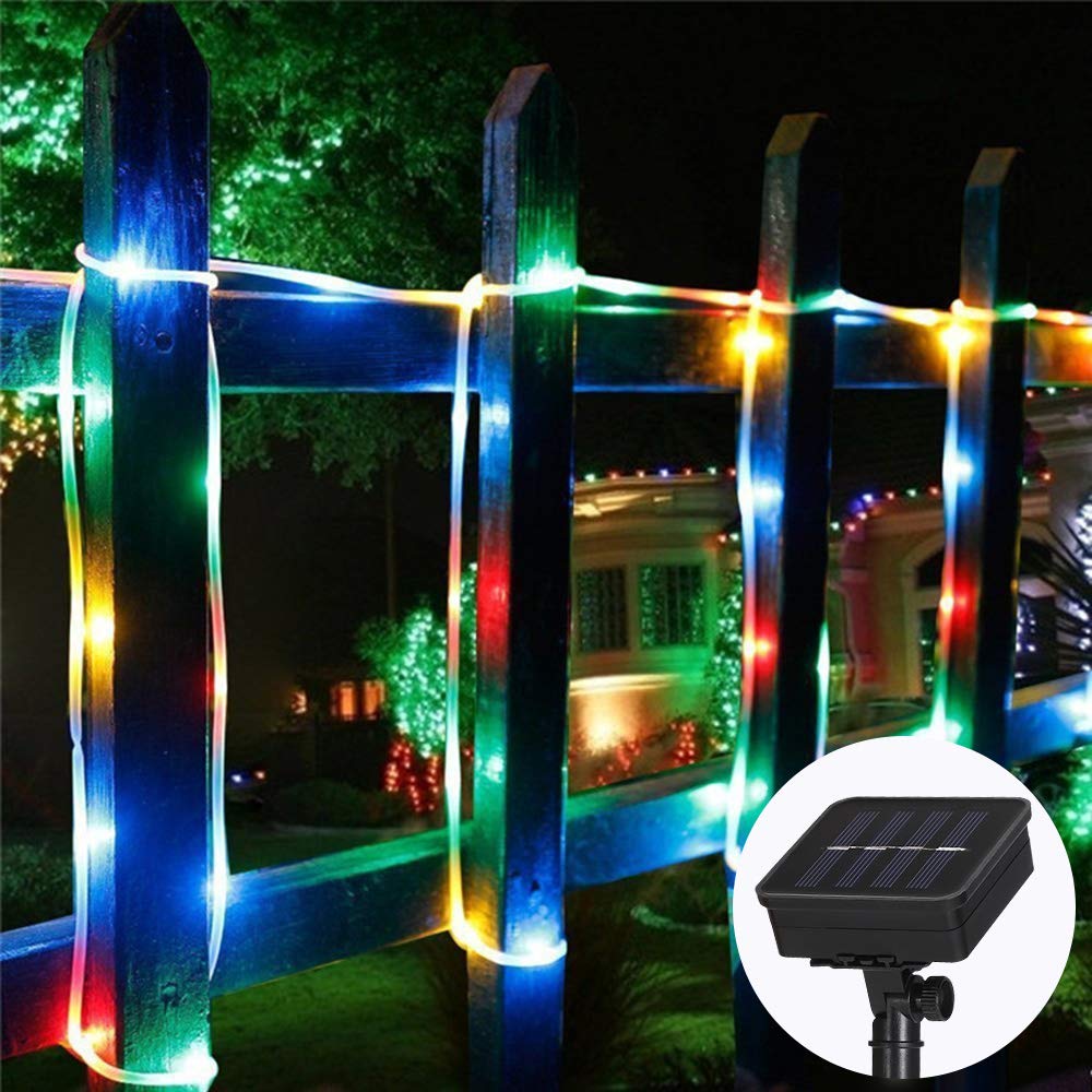 Decdeal Solar String Lights, 46ft 120 LED Rope Light 8 Modes Warm White Lights for Party Garden Home Festival Decoration