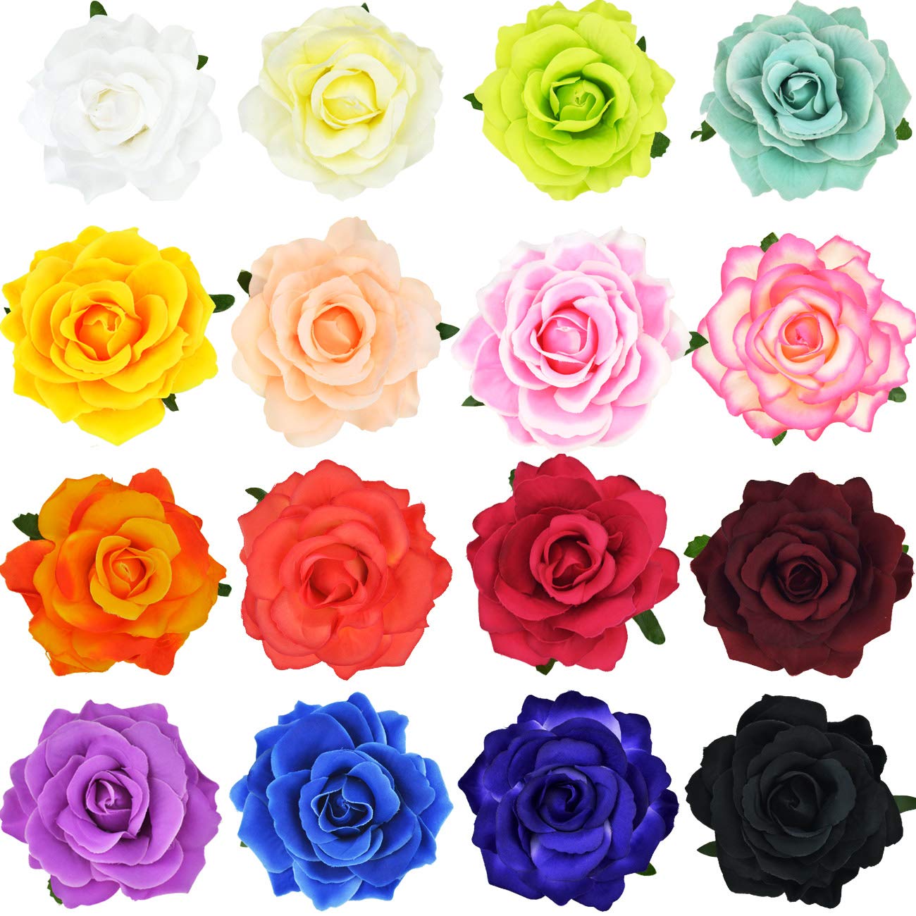 DRESHOW 16 Pcs Rose Hair Clip Flower Bridal Hair Pins Rose Brooch Floral Clips Head Ornament Wedding Hair Accessories Flamenco Dancer Hair Clip for Women Girls