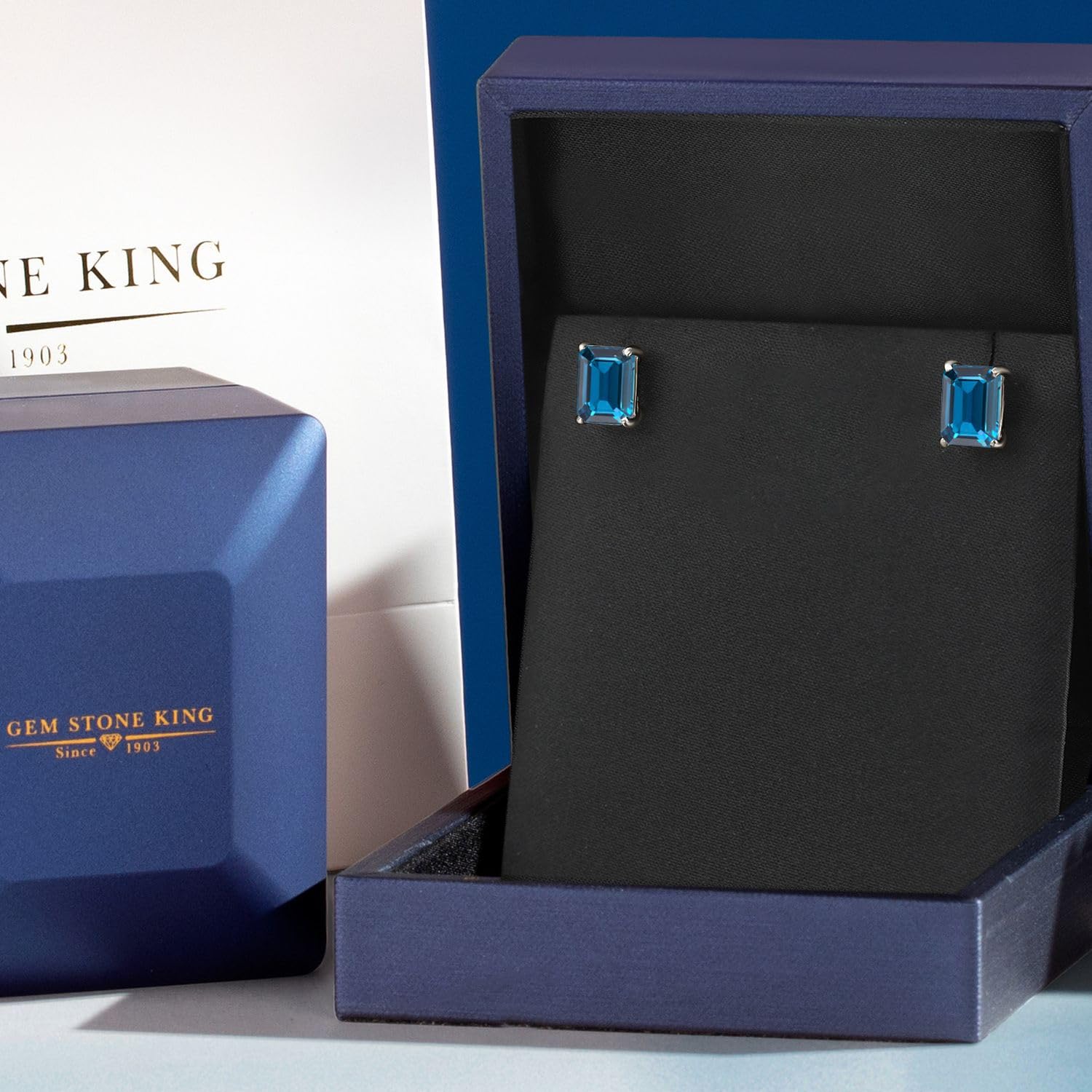 Gem Stone King 14K White Gold Gemstone Birthstone Stud Earrings | Emerald Cut 8X6MM | White Gold Earrings For Women