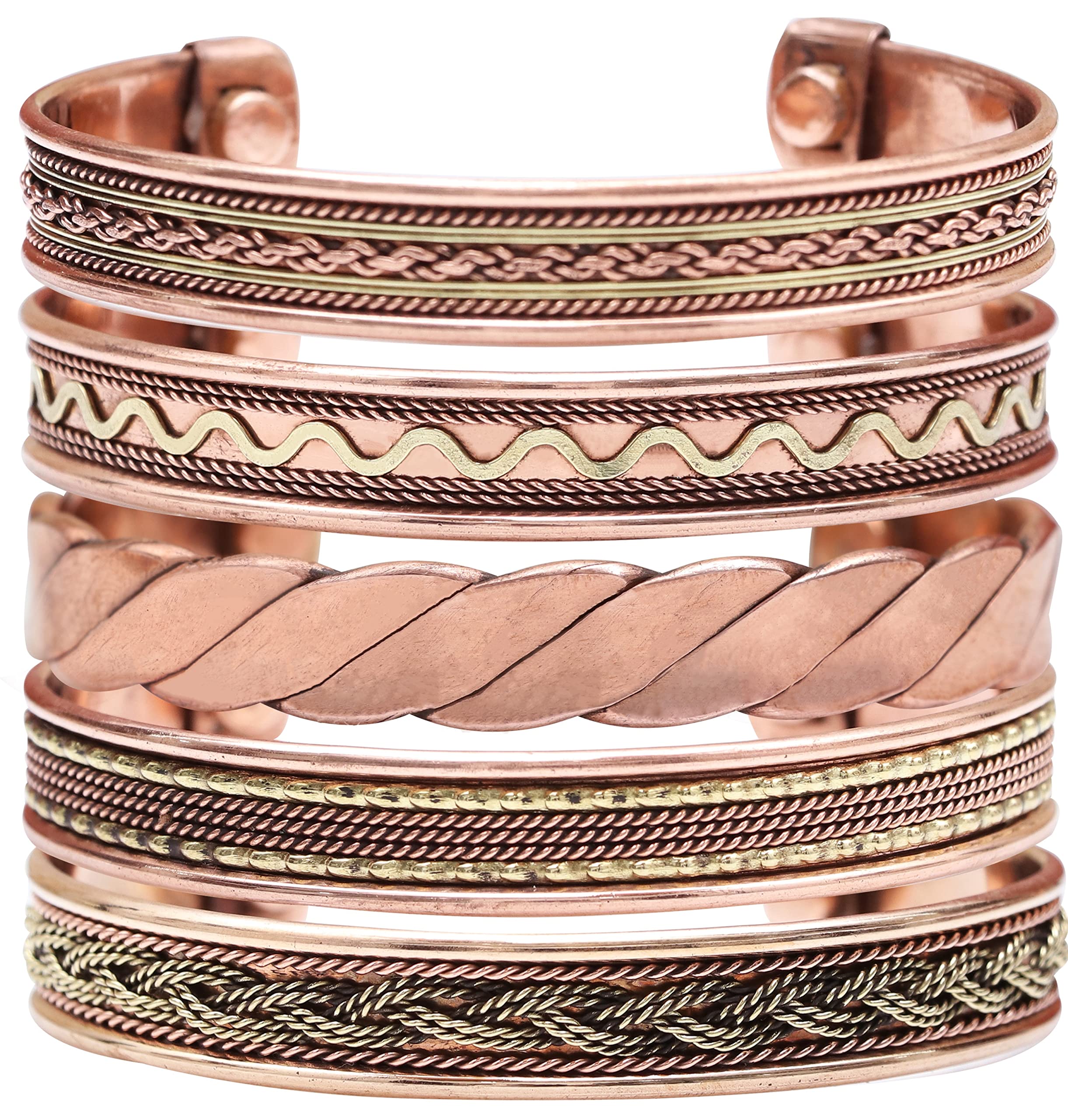 Crocon Exclusive Tibetan Copper Adjustable Bangle Bracelets set of 5 Indian pattern Unisex Yoga Jewelry Spiritual Gorgeous Collection Ideal Gift