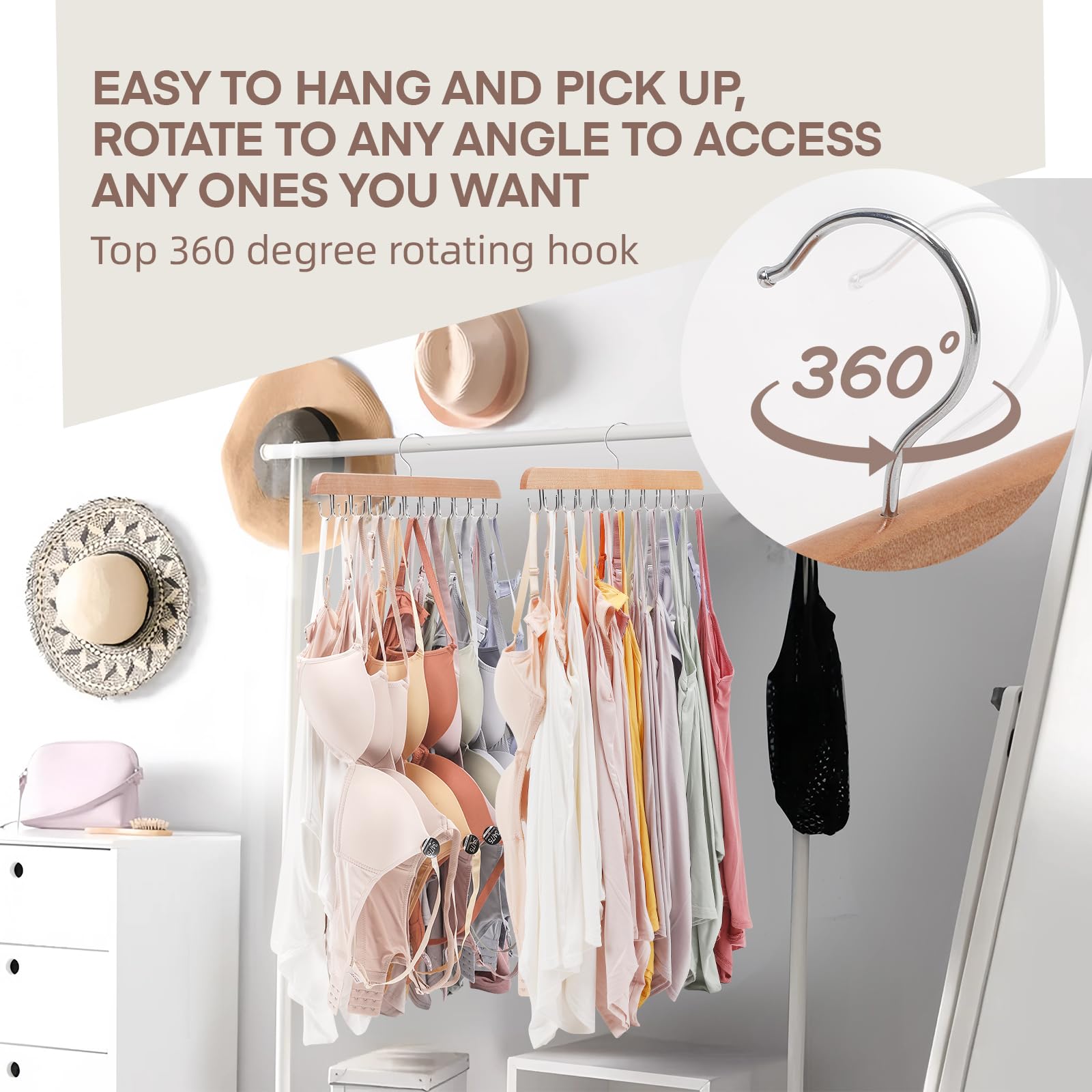 Sgokuno Bra Hangers for Closet Organizer, Tank Top Hanger with 20 Foldable Bra Hanger Hooks, Space Saving Hangers,Perfect for Dorm & Apartment essientials for Closet Organizers and Storage.