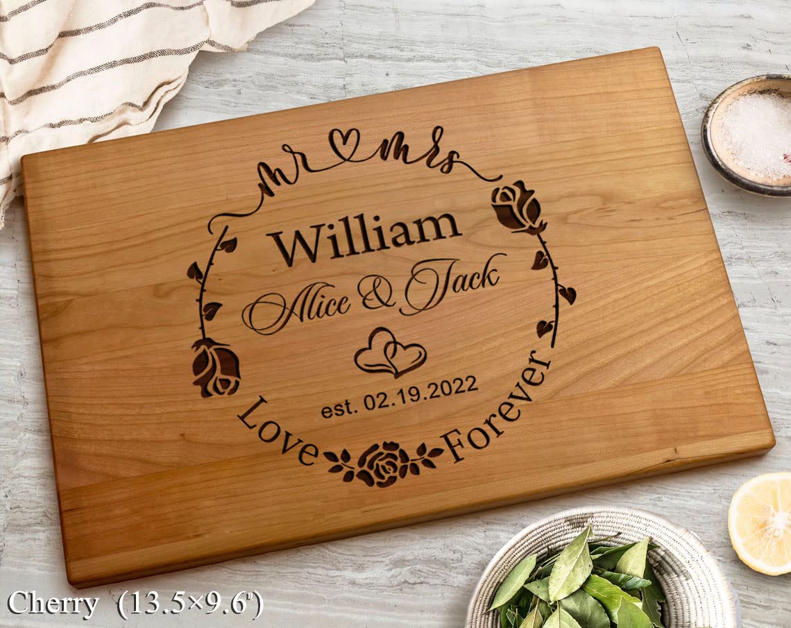 Gifts for Wedding, Personalized Cutting Boards for Couples, Anniversary, Valentines Day, Housewarming Gift - Handmade Customizable Wooden Kitchen Decoration, Gift for New Homeowners - Size 13.5×9.5"