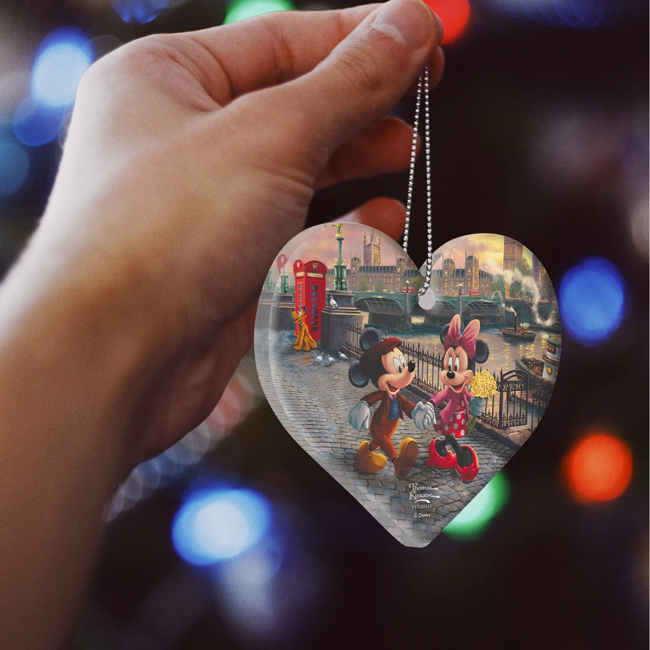 Disney β Mickey and Minnie Mouse β London β Thomas Kinkade Studios - Heart Shaped Hanging Acrylic Print Accessory β Officially Licensed Collectible