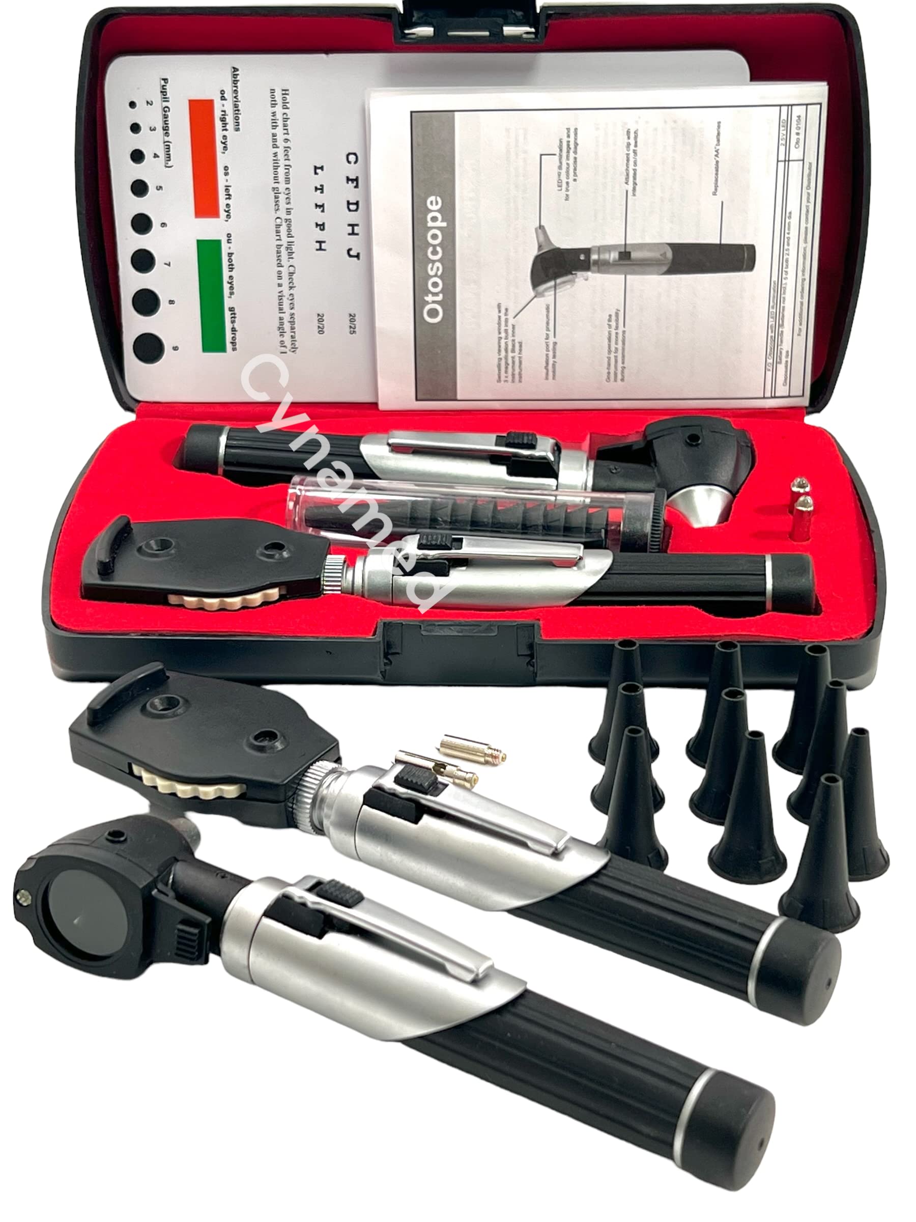 New Premium High Grade Home Use Student Otoscope Set Fiber Optic Digital Bright Led Ear Light Design 4X Magnification with Storage Washable Speculum Tips for Children Adults and Pets Cynamed