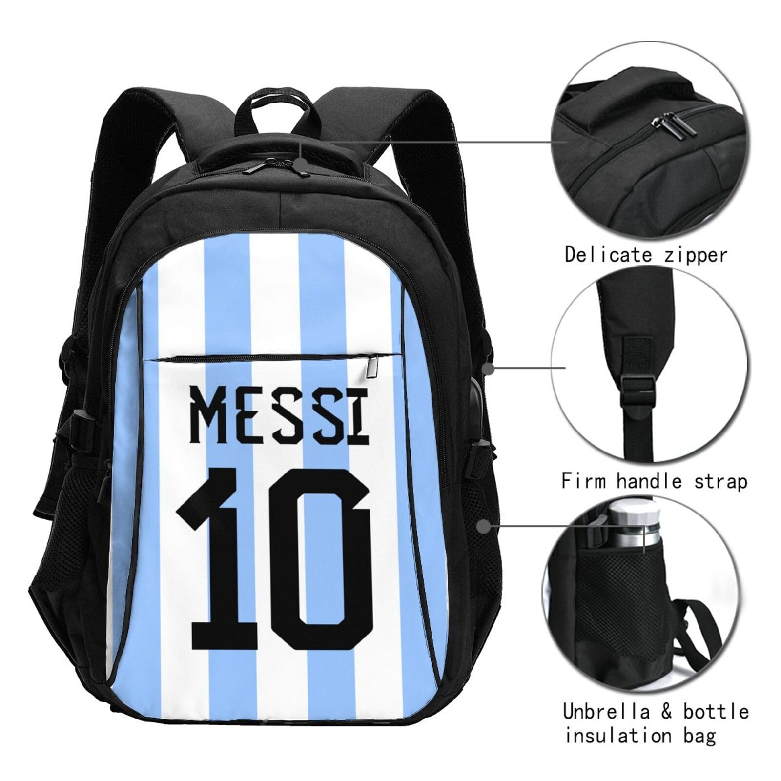 Elehuv Soccer Player 16IN Laptop Backpack Work College Computer Bag Travel Daypack With Usb Charging Port for Men Women