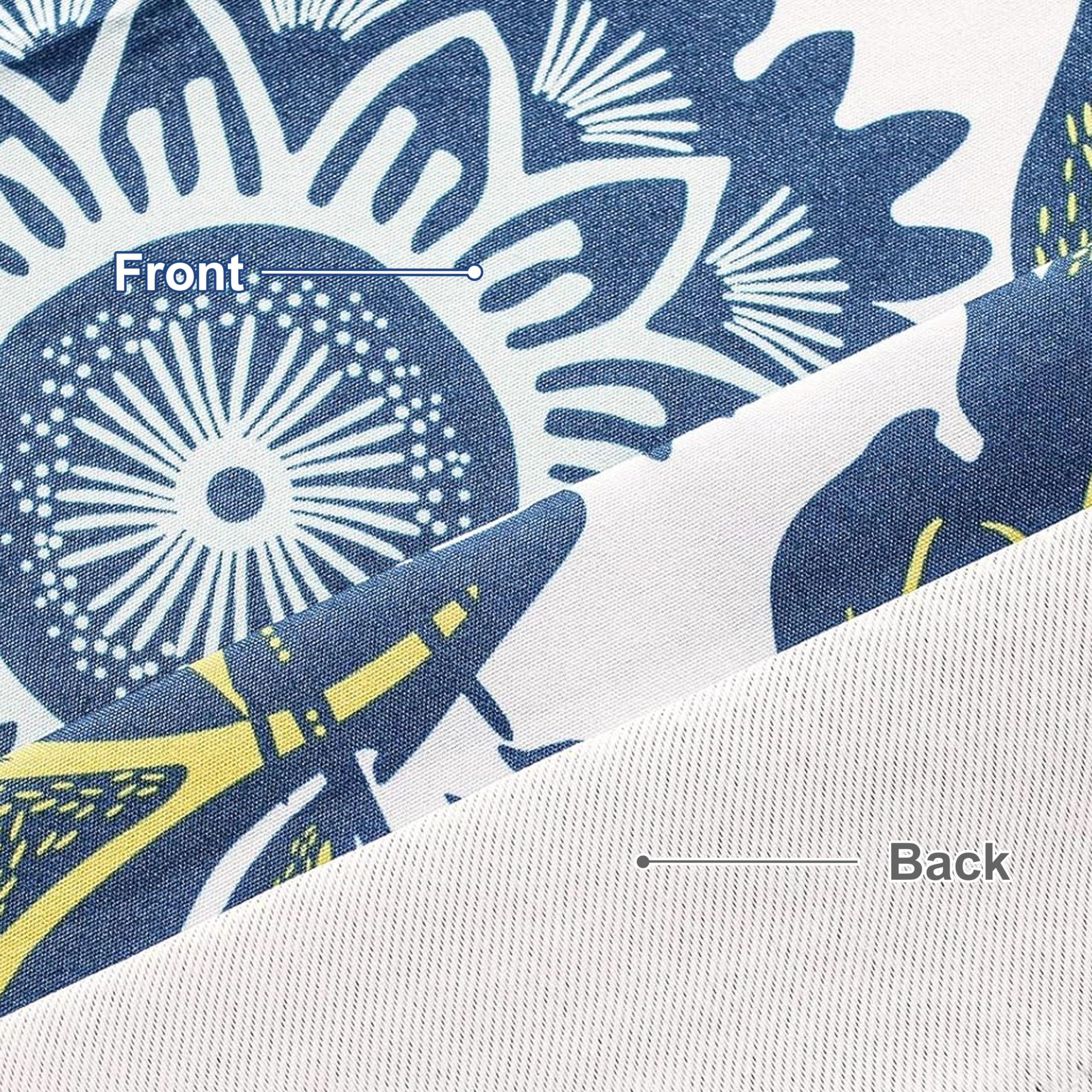 DriftAway Bird Tree Floral Flower Leaf Lined Thermal Insulated Energy Saving Window Curtain Valance for Living Room Bedroom Kitchen 2 Layer Rod Pocket 52 Inch by 14 Inch Plus 2 Inch Header Navy