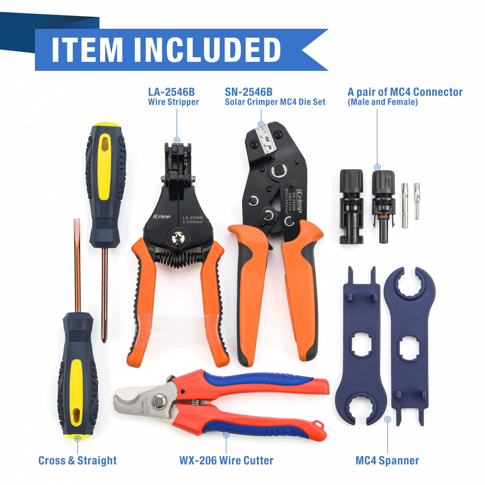 IWISS iCrimp Solar PV Cable Crimping Tool Kit for 2.5/4/6mm² with Stripper,Cutter, Solar Spanner and Solar Connectors