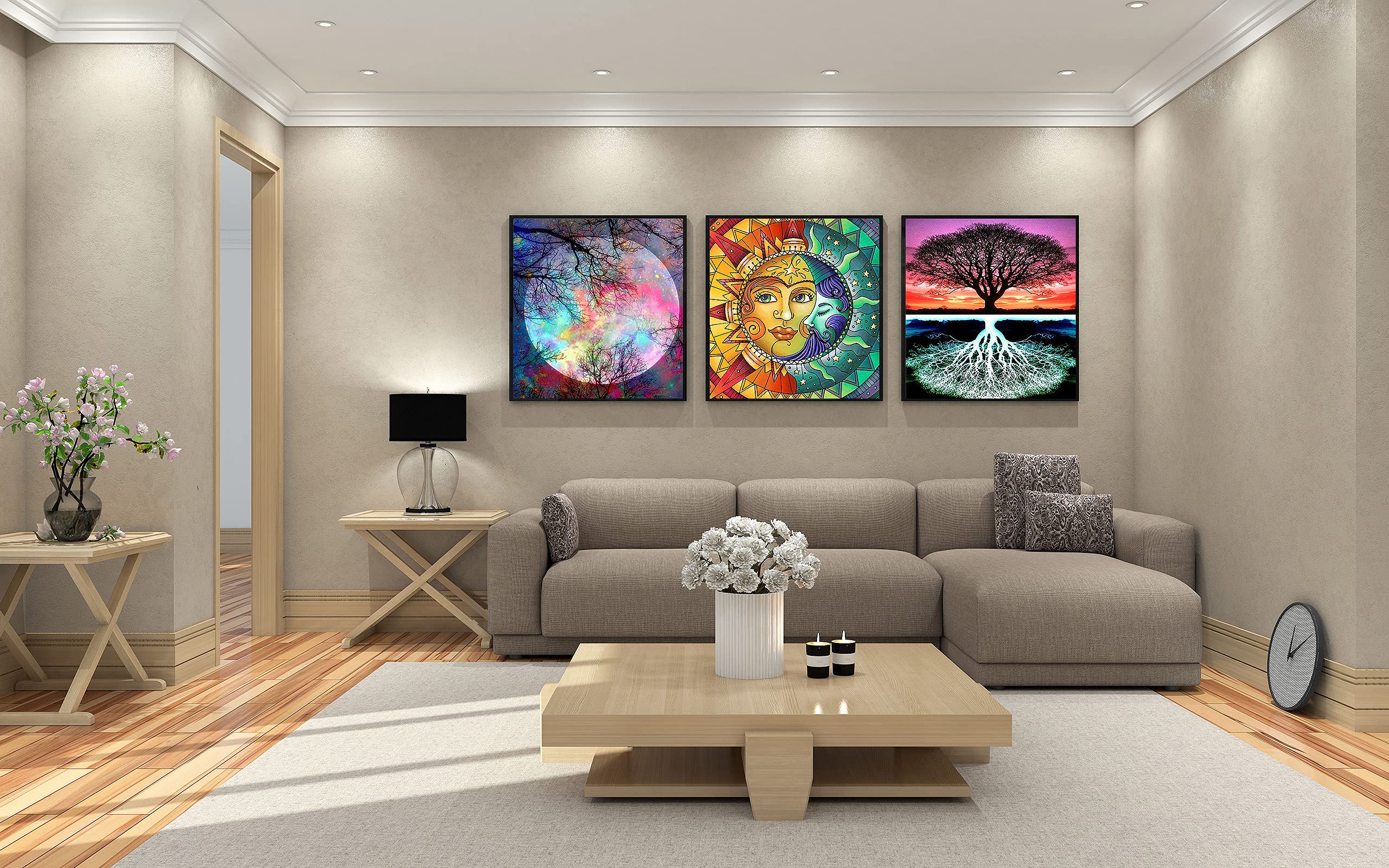 cupmod 5D Diamond Painting Kits for Adults, Round Drill Sun and Moon Night Scene Tree, 4 Pack Diamond Art Kits for Adults Kids Beginner Suitable for Home Decoration 11.8 X 11.8 Inches