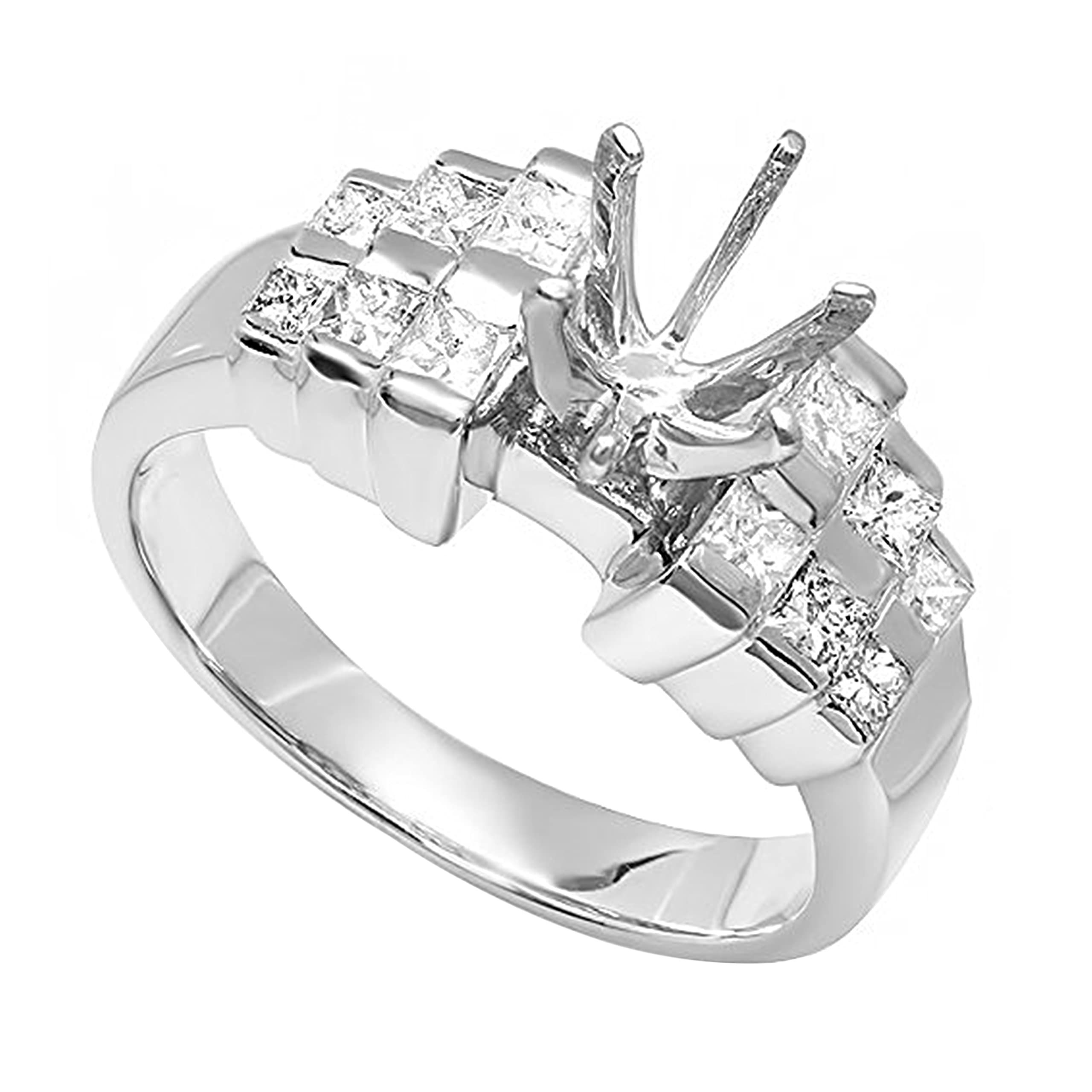 Dazzlingrock Collection Princess White Diamond Semi Mount Engagement Ring for Women (0.80 ctw, Color I-J, Clarity I1-I2) in 14K White Gold Size 7