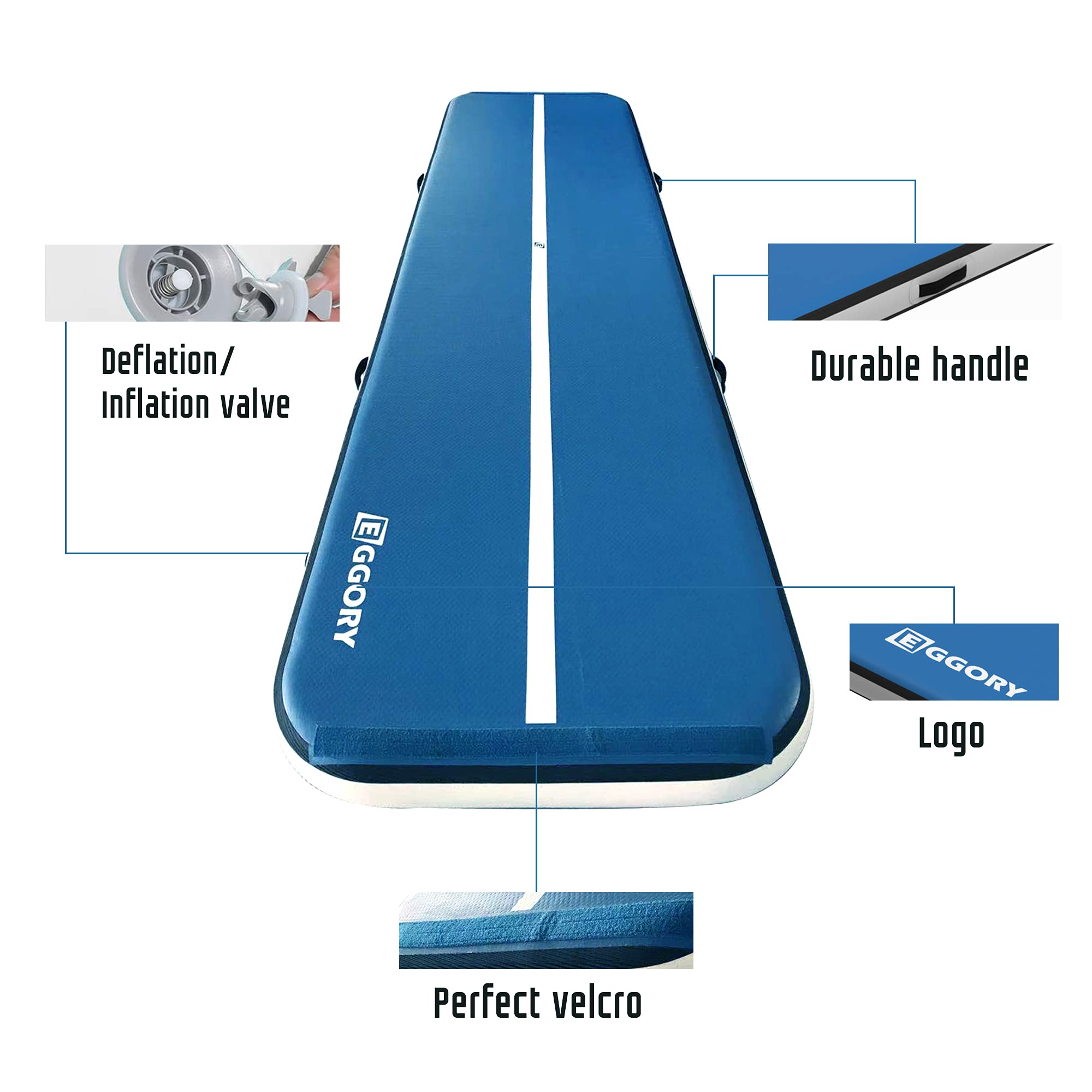 EGGORY 13/16ft Inflatable Gymnastics Air Cushion, 6 Inch Thick Flat Bottom Slide Mat, Suitable for Home Training/Yoga and Gymnastics Training/Water Fun (16.4'x40"x6"(5*1*0.15m）, blue)