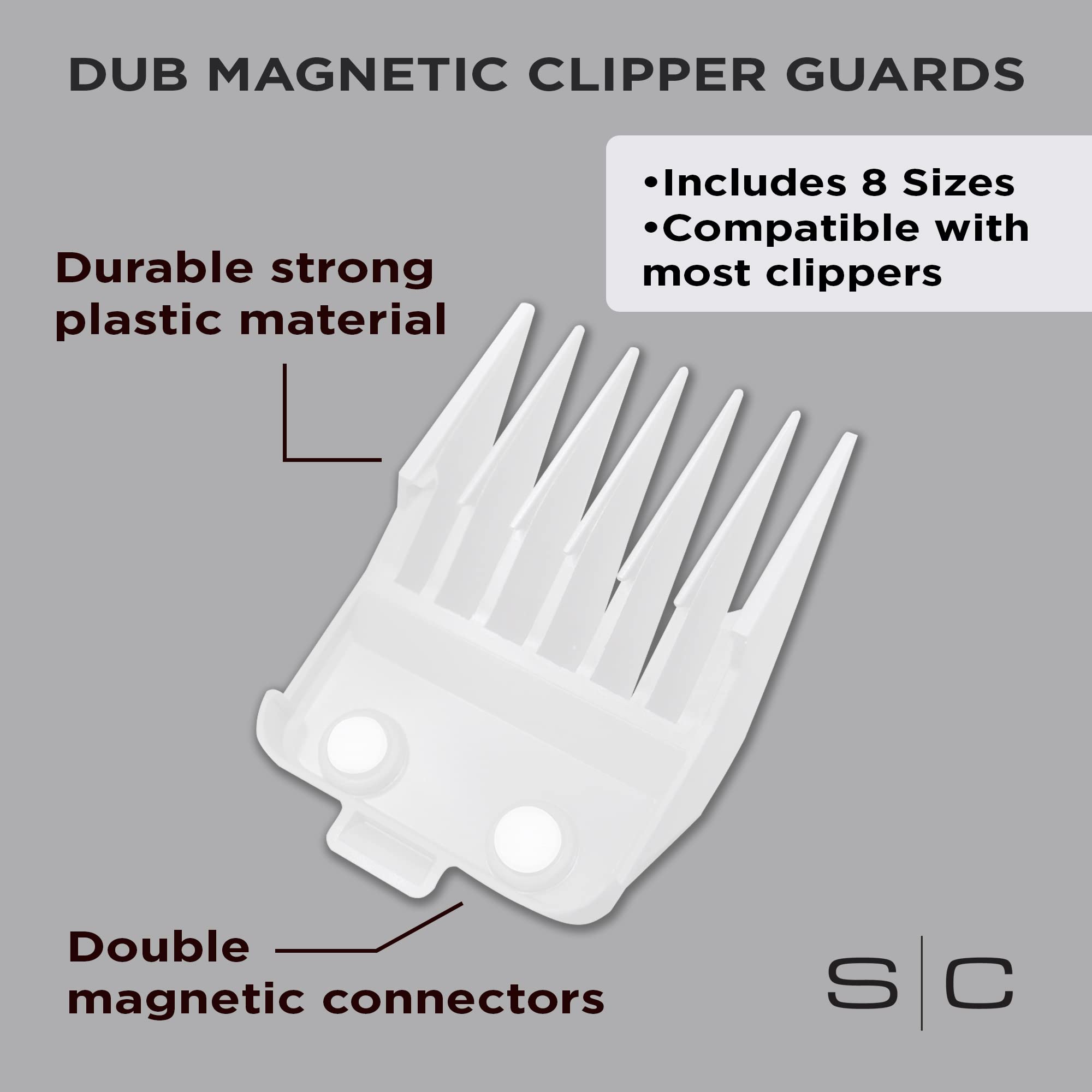 Stylecraft Professional Dub Magnetic Hair Clipper Guards, Premium Neodymium 1/16 to 3/4", White