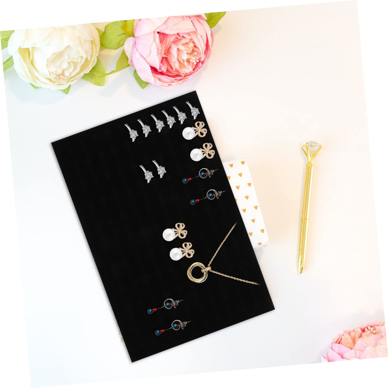 Didiseaon 9 pcs Jewelry Box black stand black choker necklace black sponge Ear Stud Pad black foam ring insert drawer ring organizer earring display tray jewelry insert pad foams pad lining
