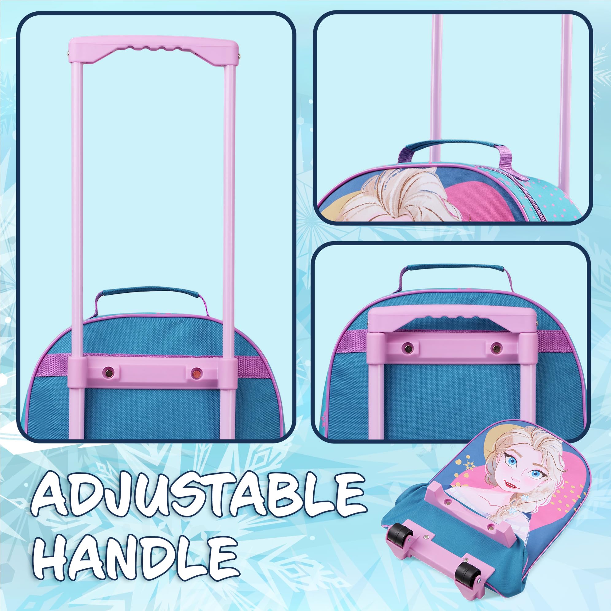 Disney Foldable Suitcase for Girls with Wheels, Trolley Hand Luggage Bag - Minnie Mouse Carry On Travel Bag for Kids (Blue Elsa)