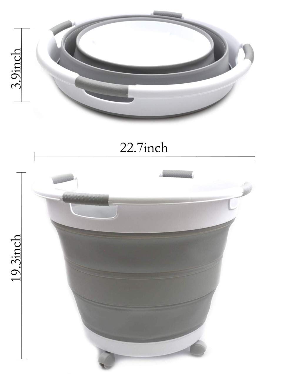 SAMMART 66L Collapsible Laundry Basket with Wheels - Foldable Pop Up Storage Container/Organizer with Wheels - Portable Washing Tub - Space Saving Hamper/Basket with Wheels (1, Grey)