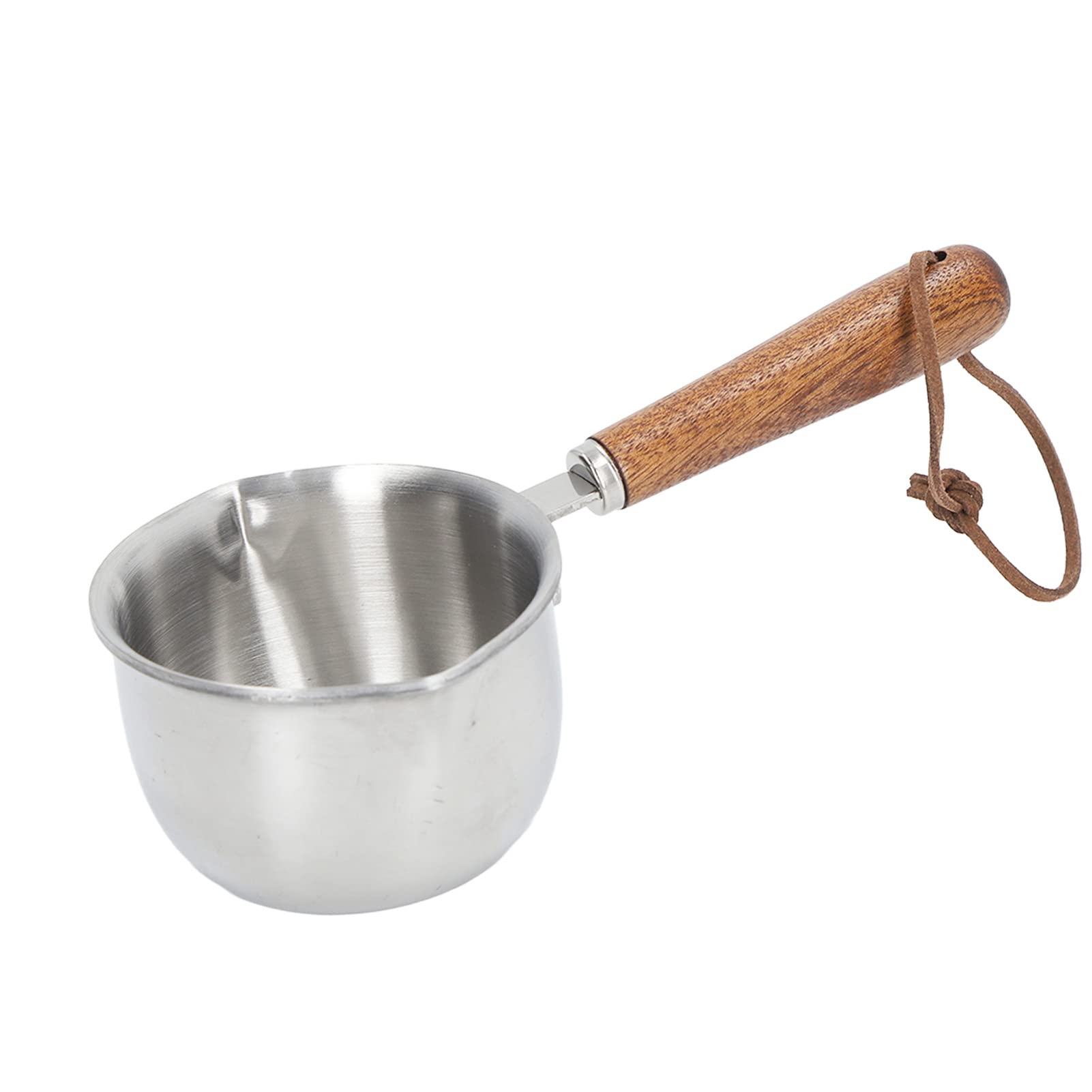 Fdit Dual Spout Warmer, Stainless Steel Mini Melting Pot with Wooden Handle, Multifunction Milk Pot Chocolate Melting Pan for Kitchen (120ML)
