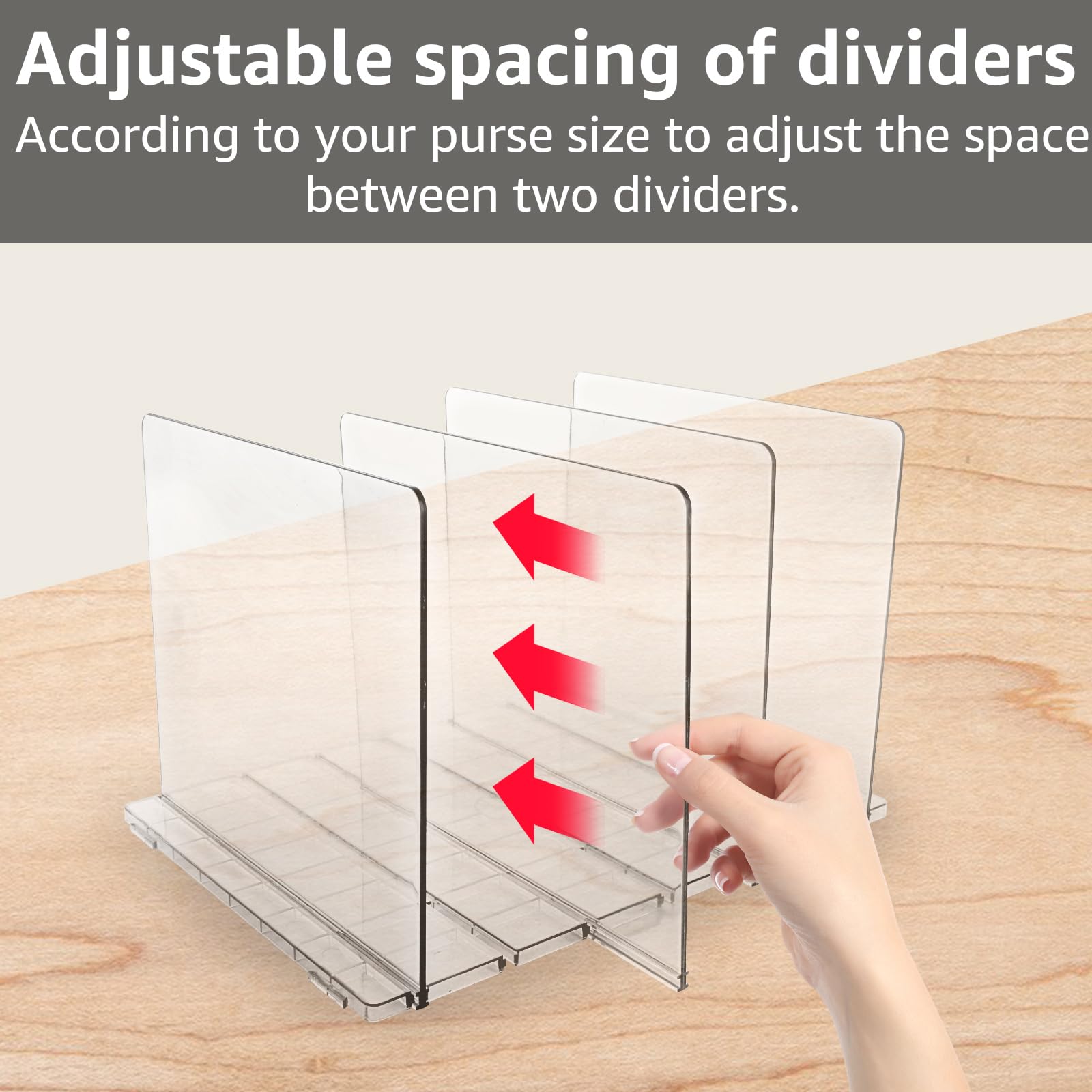 LDXDRU 2 Pack Adjustable Acrylic Shelf Dividers, 8 Dividers Purse Storage Organizer for Closet, Clear Purse Organizer for Closet, Bedroom, Office, Cabinets, Bookshelf, Keep Purses Upright