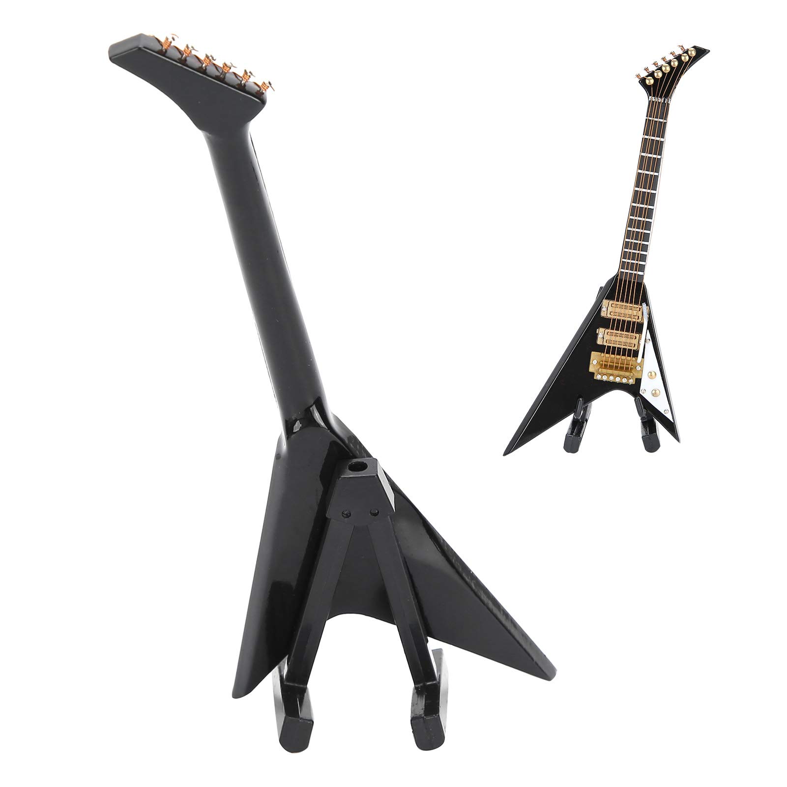 DJDK Mini Guitar Model,Electric Guitar Model Black Mini Musical Instruments Collection Gift Ornaments 14cm