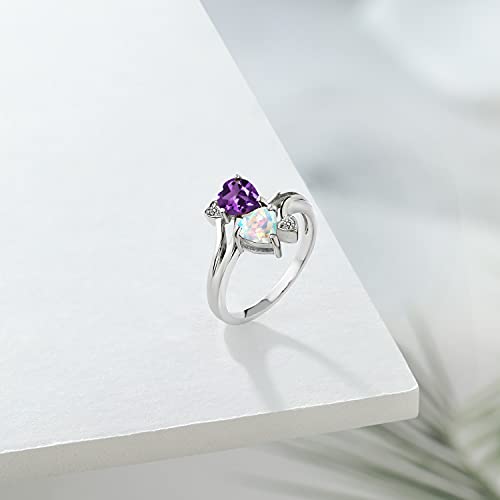 Gem Stone King 925 Sterling Silver Heart Shape Purple Amethyst and White Simulated Opal Diamond Ring For Women (1.58 Cttw, Gemstone Birthstone, Available In Size 5, 6, 7, 8, 9)