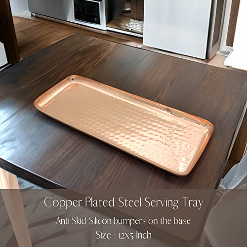 Hammered Copper Serving Tray, Kitchen Brass Tray - Rectangle Charger Plate, Home Accessory Food Tray for Entertaining & Housewarming Copper Tray Gifts