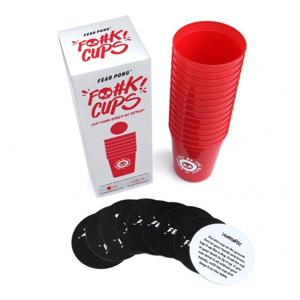 Fear Pong: F@#KCUPS – Add-on for Beer Pong Games – 14 Reusable Red Cups + 12 Extra Dares – The Perfect Accessory for Parties and Game Night