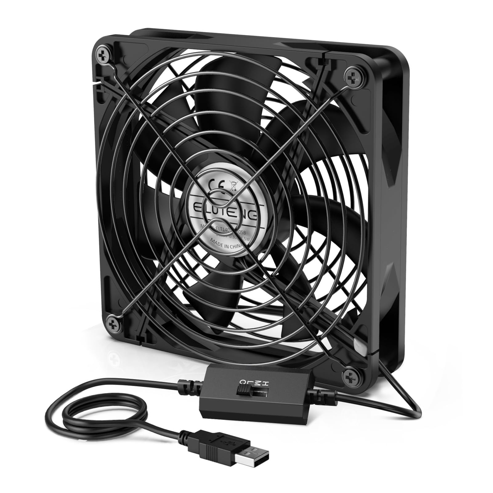 ELUTENG USB Cooling Fan 140mm Quiet USB Computer Fan 5V USB Ventilation Fan 3 Speed Control for Receiver DVR Playstation Xbox Computer Cabinet Cooling 140 x 140 x 25mm