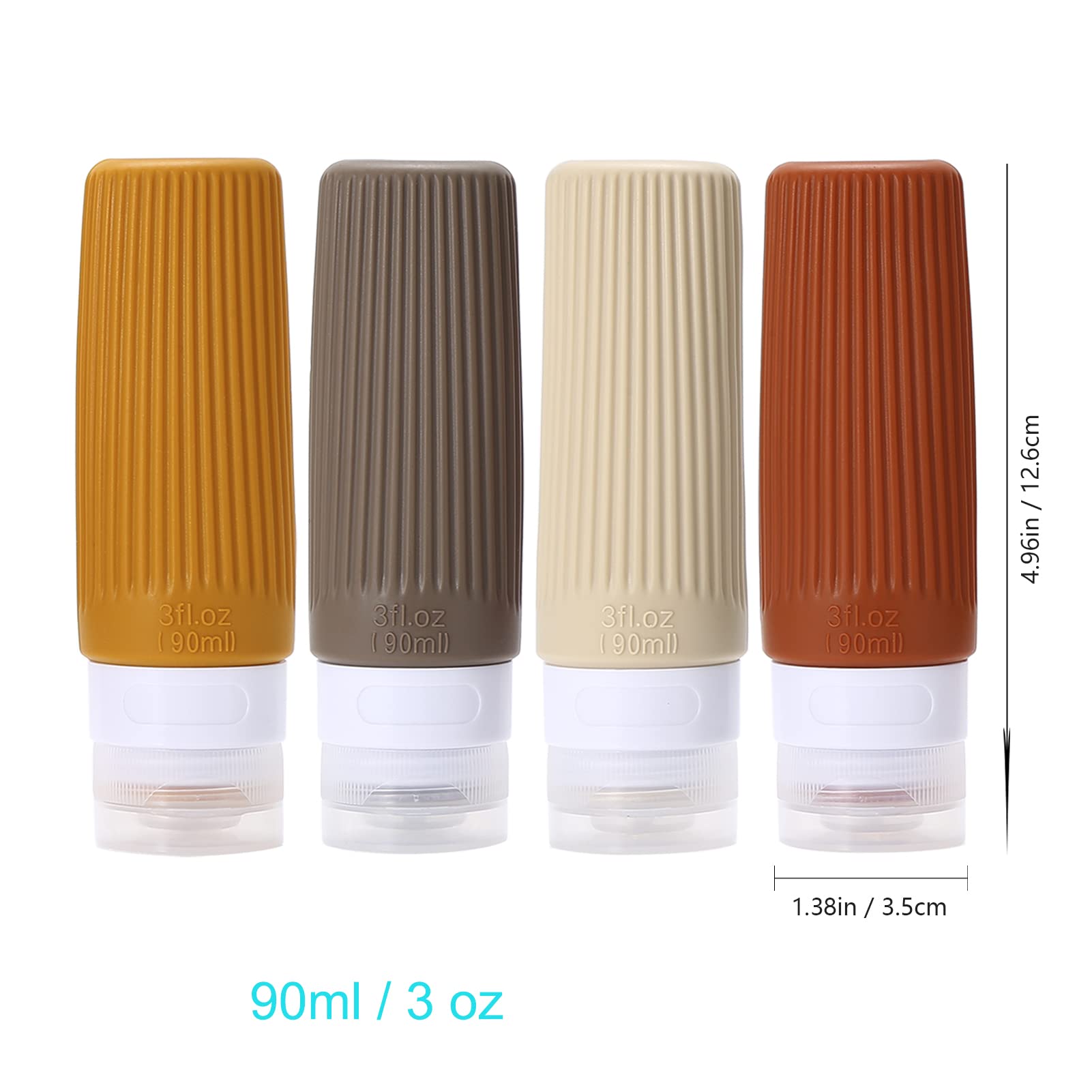 LUFEVRM Silicone Travel Bottles for Toiletries,BPA Free,4 Pack 3oz Leak Proof Refillable Portable Squeeze Empty Accessories Travel Size Liquid Cosmetic Lotion Shampoo Conditioner Containers
