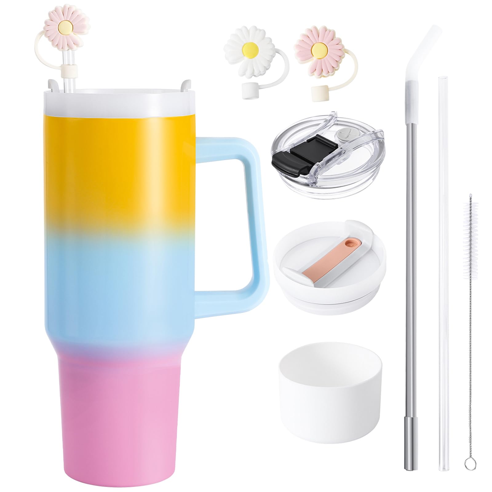 DRINKMALL 40 oz Tumbler with Handle and Straw Lid, 100% Leak Proof Travel Mug, Stainless Steel Vacuum Insulated Keep Drinks Cold 24 Hours or Hot 10 Hours for Coffee (Black-For Men, 20OZ)