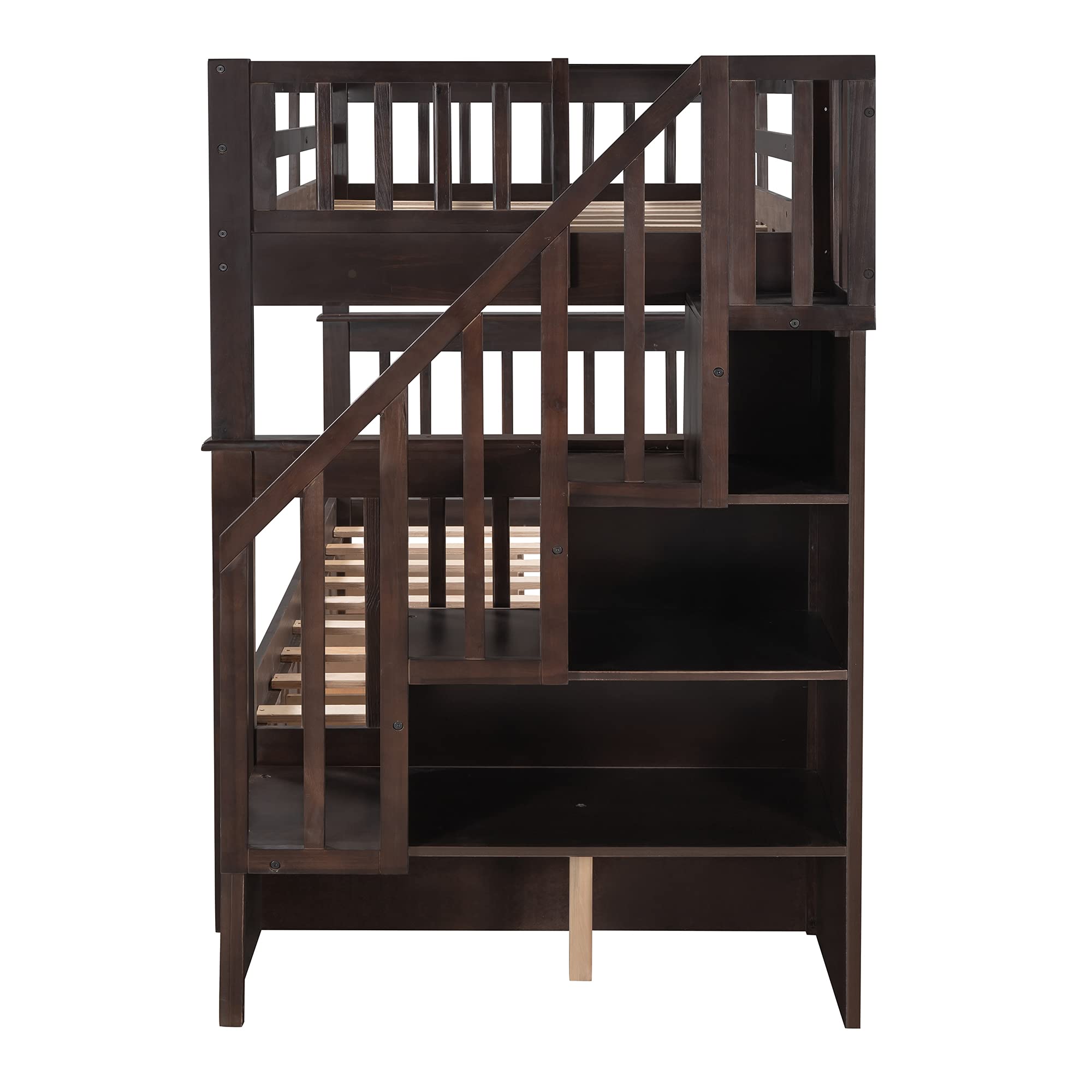 LostCat Full Over Full Bunk Beds, Full Size Bunk Bed with Drawers, Storage Stair and Shelves, Can be Divided into Two Beds, Bunk Bedframe for Teens and Adults, No Box Spring Needed, Espresso