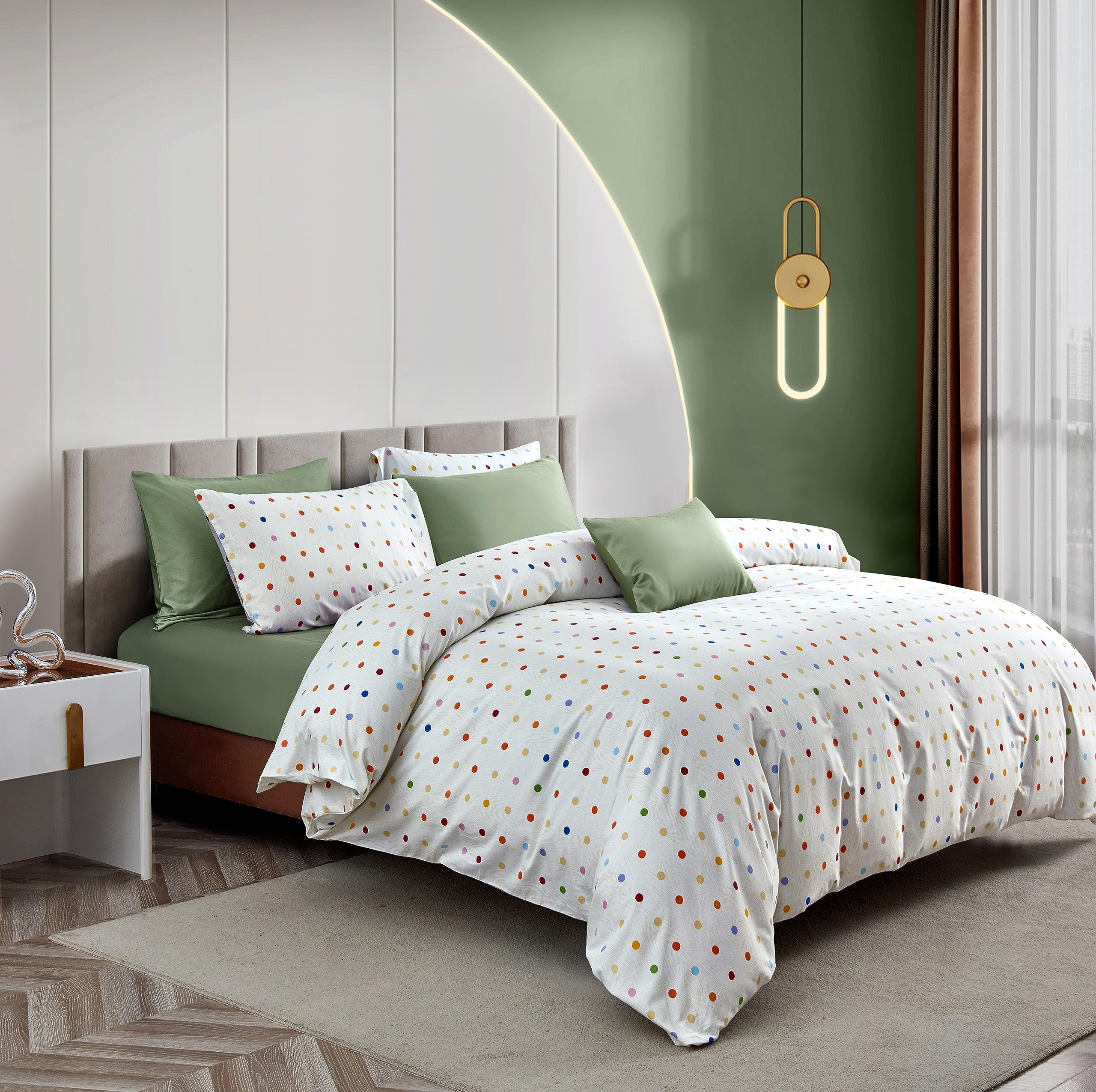 MengBoo Duvet Cover Set 3 pcs(1 Duvet Cover+2 Pillowcases) 100% Cotton Sateen Woven Hidden Zipper Closure (Dot, Twin)