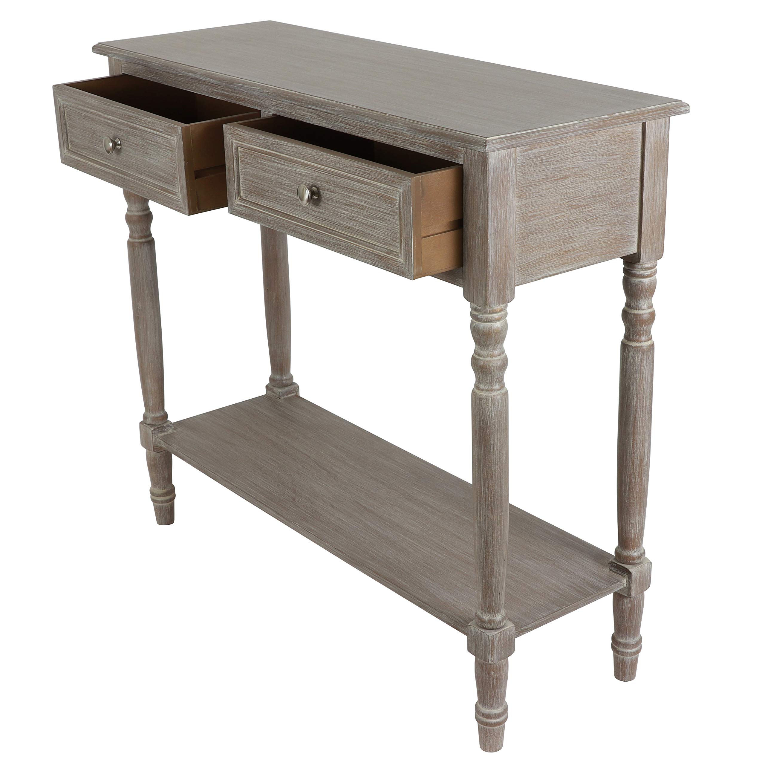 Decor Therapy Simplify 2-Drawer Console Table, 13 in x 35.75 in x 32 in (D x W x H), Natural Wood