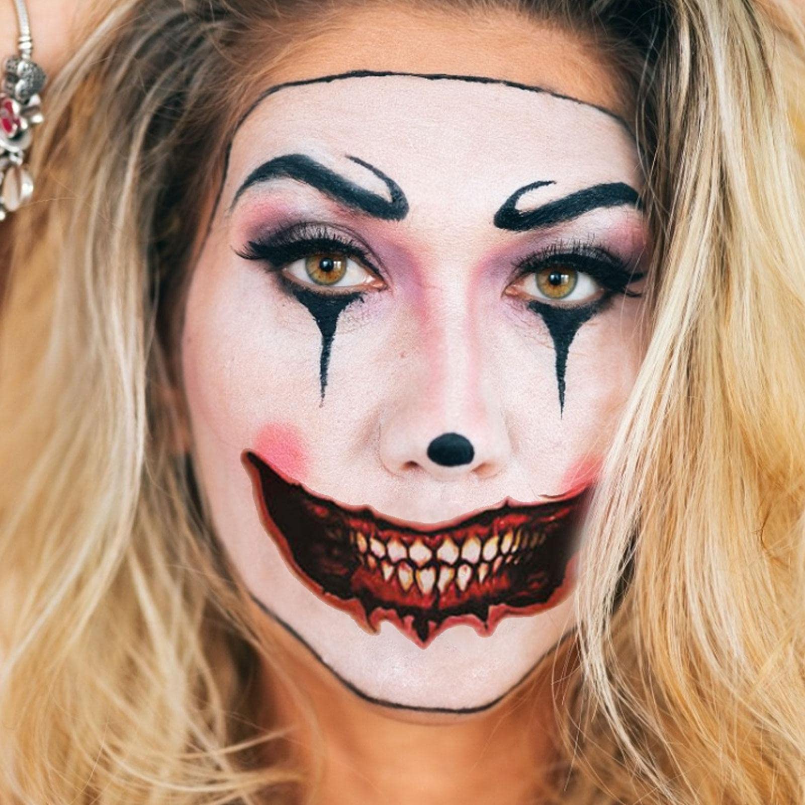 FEBUD 12PCS Halloween Clown Horror Mouth Tattoo Stickers Temporary Tattoos Face Decals Prank Props for Halloween Cosplay Party Decorations