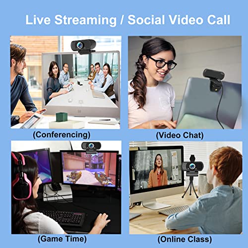 Hrayzan Webcam 1080p, Webcam with Microphone, USB Web Camera 110°Wide View, Plug and Play Computer Camera, Laptop Desktop Webcam for Conferencing Recording,Webcam Tripod and Privacy Cover Include