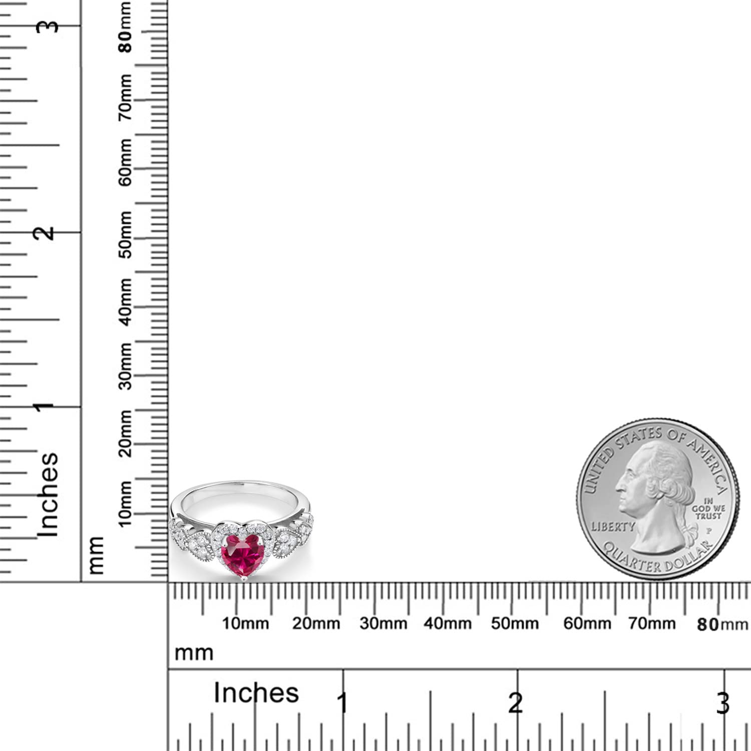 Gem Stone King 925 Sterling Silver Customized and Personalized Heart Shape Gemstone Birthstone and White Moissanite Name Engraved Ring For Women Available In Size 5, 6, 7, 8, 9