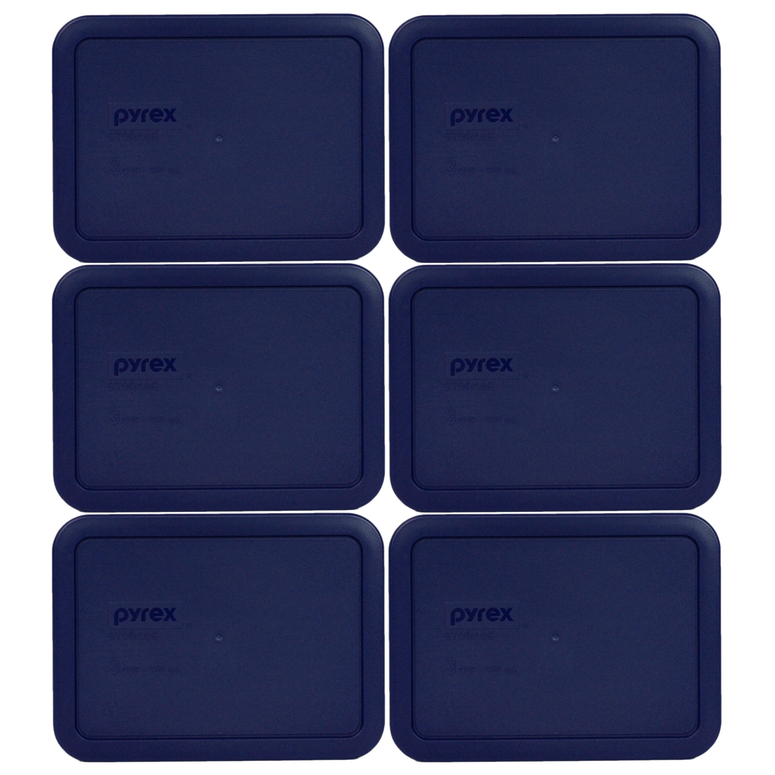 Pyrex 7210-PC 3 Cup Blue Rectangle Plastic Storage Lid, Made in USA - 6 Pack