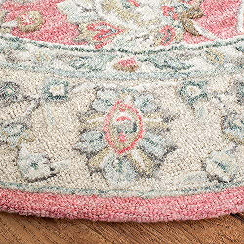 SAFAVIEH Glamour Collection 6' Round Pink / Beige GLM628U Handmade Premium Wool Area Rug
