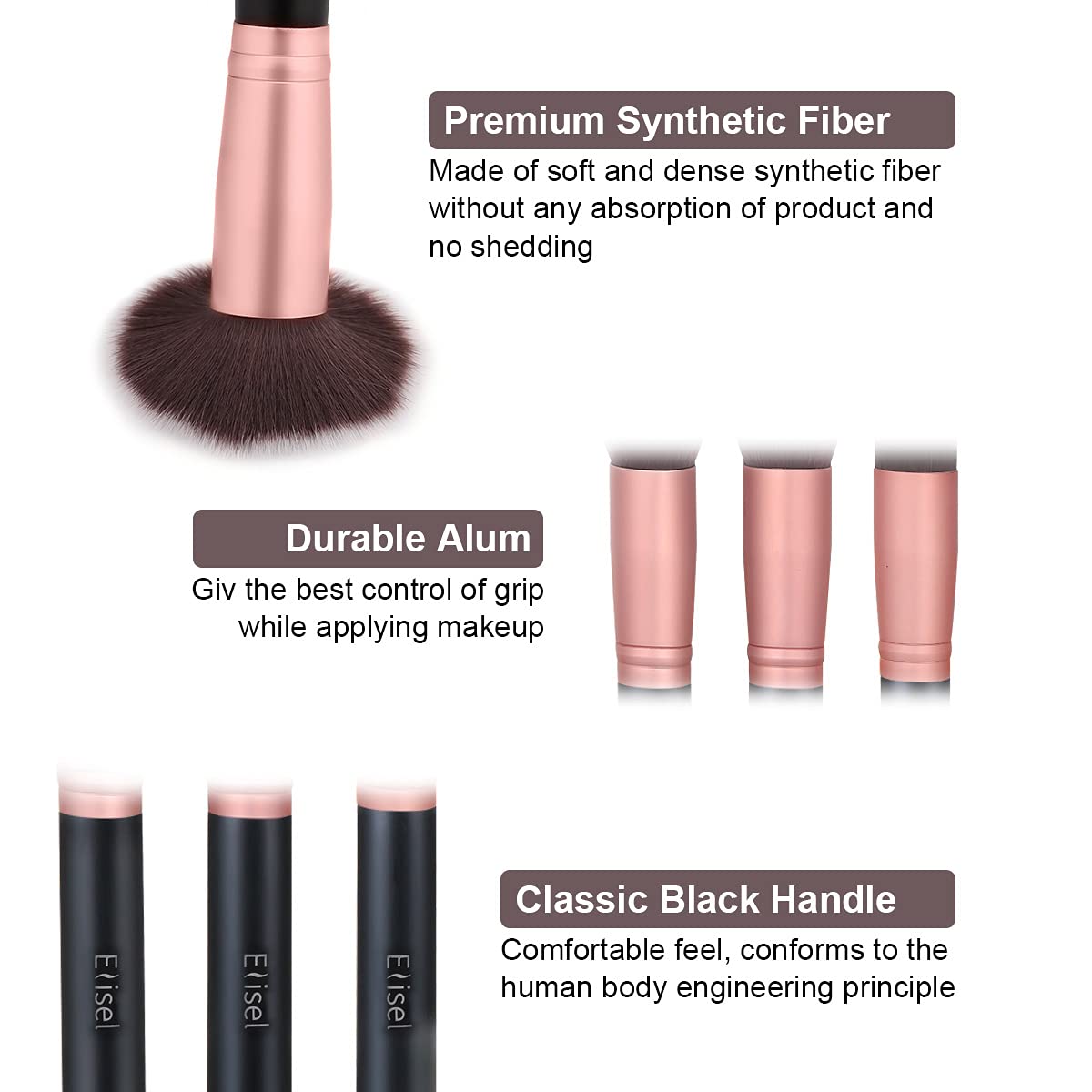 Elisel Makeup Brush Set, 17 Pcs Makeup Brushes with 4 Makeup Sponge Blender 2 Makeup Powder Puff 1 silicone brush cleaner Make Up Brushes Kit (Rose Gold 17)