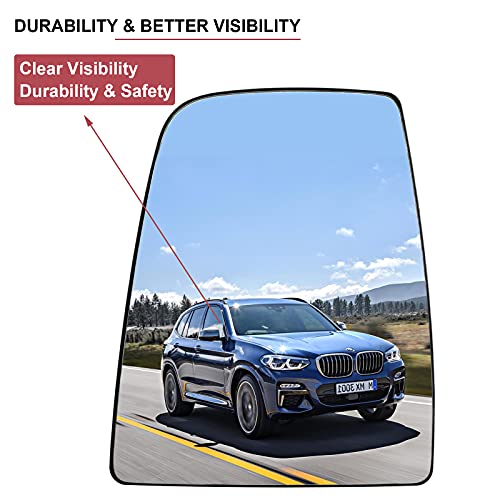 Driver Left Side Heated Mirror Glass Replacement for 2015 2016 2017 Ford Transit T150 T250 T350 Mirror - Side View Heated Convex Mirror Glass with Rear Holder, Replace CK4Z17K707B