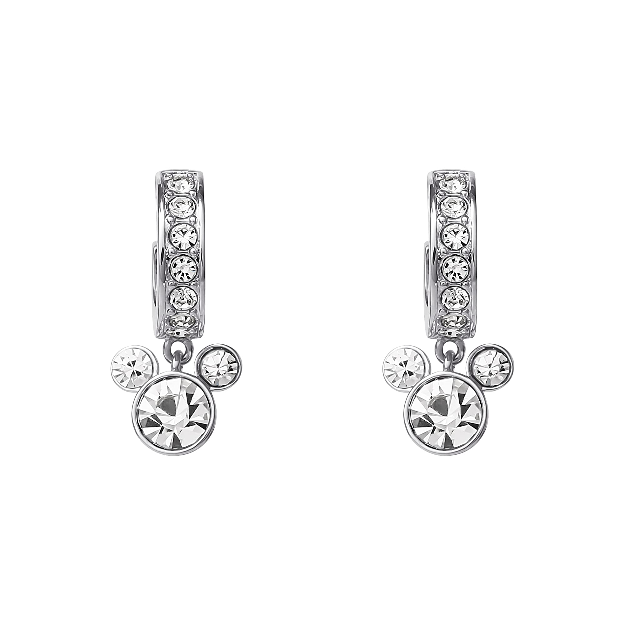 Disney Mickey Mouse Hoop Dangle Crystal Earrings, Sterling Silver