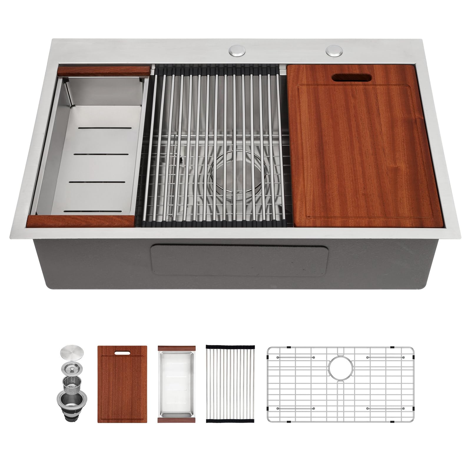 Sarlai Drop In Kitchen Sink - 33x22 Drop In Kitchen Sink Ledge Workstation 16 Gauge Stainless Steel Topmount Deep Single Bowl Over Counter Kitchen Sinks Basin Round Corners