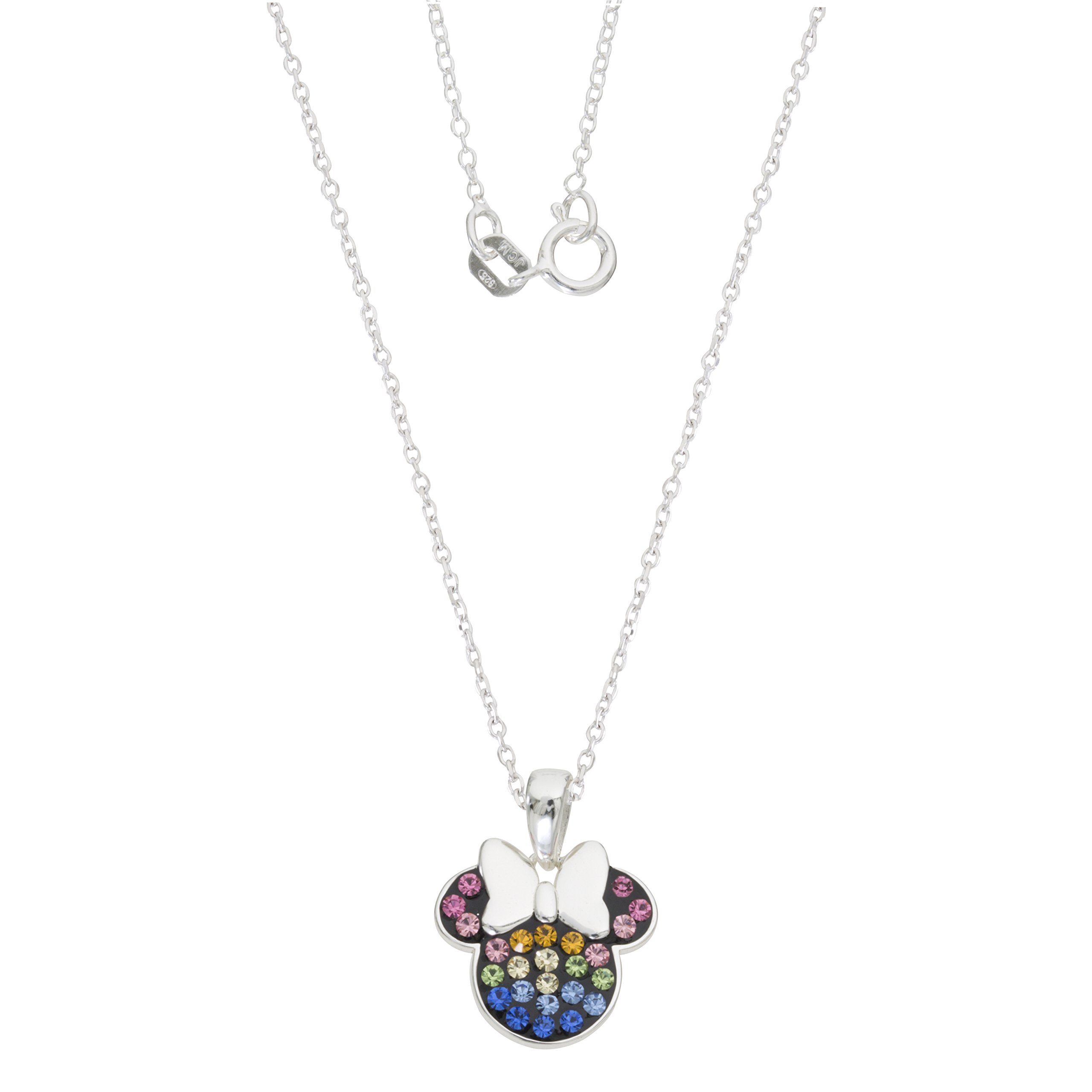Disney Minnie Mouse Sterling Silver Rainbow Crystal Pendant Necklace, 18"
