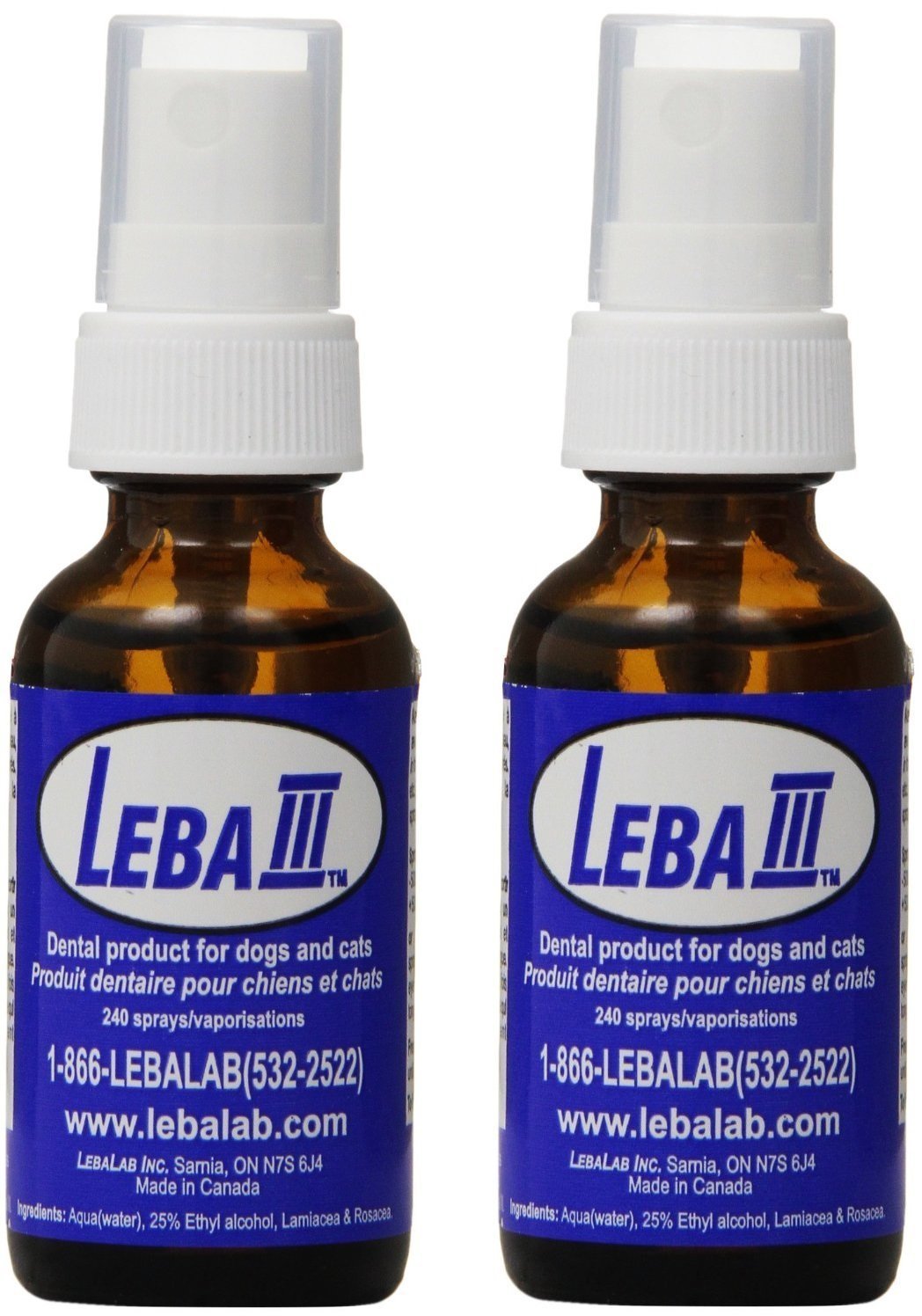 Leba III - Two Pack - 100% Natural and Herbal Dog and Cat Dental Spray - Keep Your Pets Teeth Clean, Gums Healthy and Their Breath Fresh - Removes Build Up - Dog Dental Spray - Cat Dental Spray