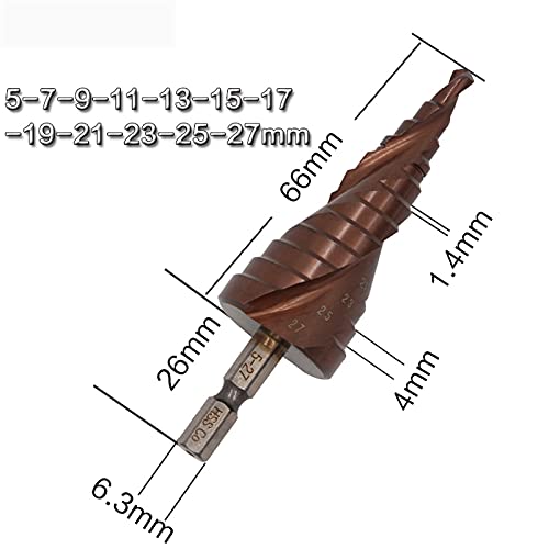 HSS-CO M35 Step Drill Bits Cut Tool, Step Drill for DIY Woodworking, Plastic Wood 5-27mm