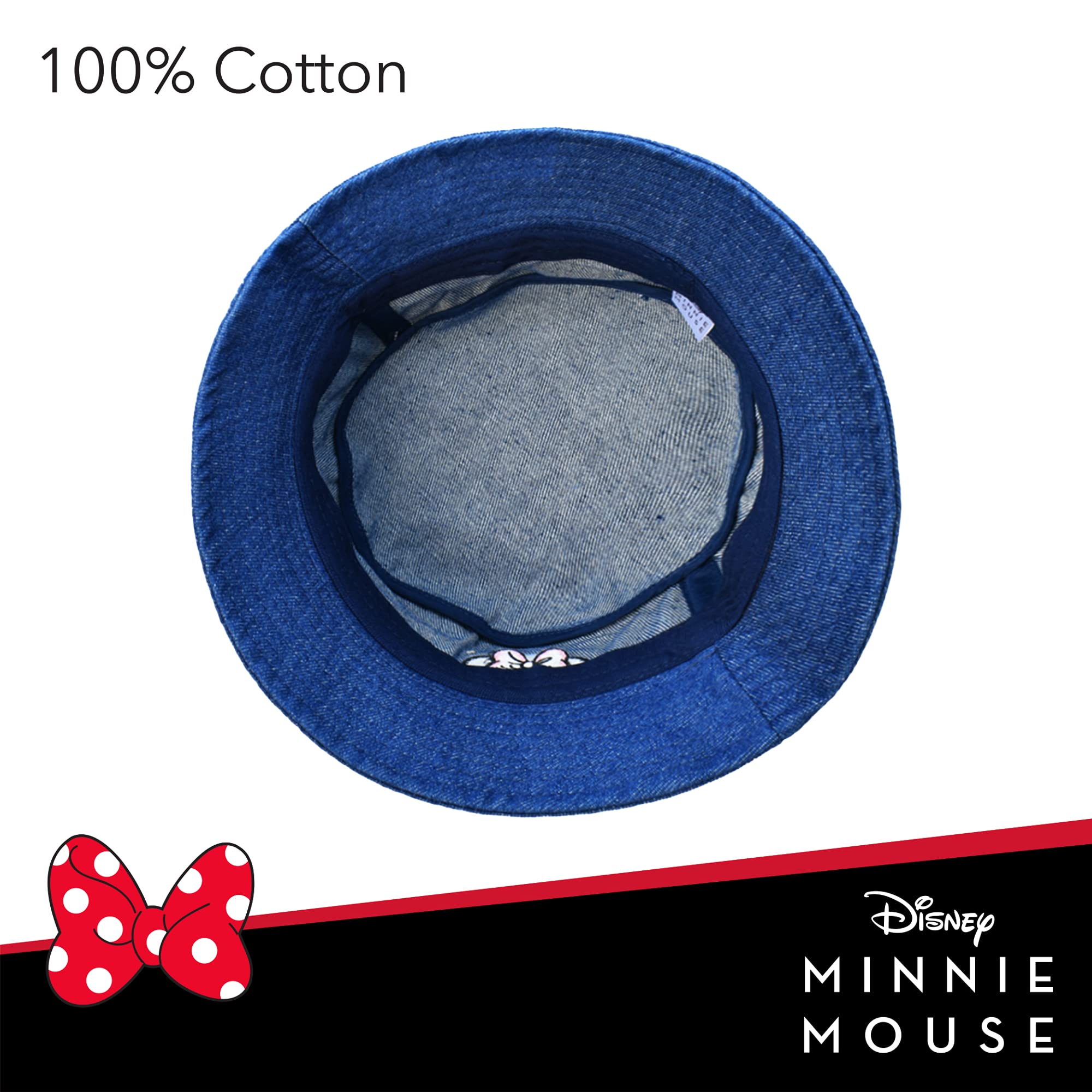 Disney Minnie Mouse Bucket Hat, Packable Travel Hat, Wide Brim Summer Hat Blue Denim