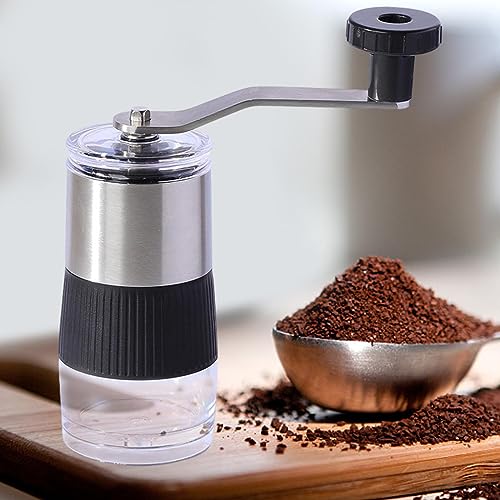 KLKCMS Coffee Grinder, Conical Burr Mill, Ceramic Burrs, Coffee Beans Mill Hand Crank Coffee Mill Manual Grinder for Outdoor Camping Travel, Silver