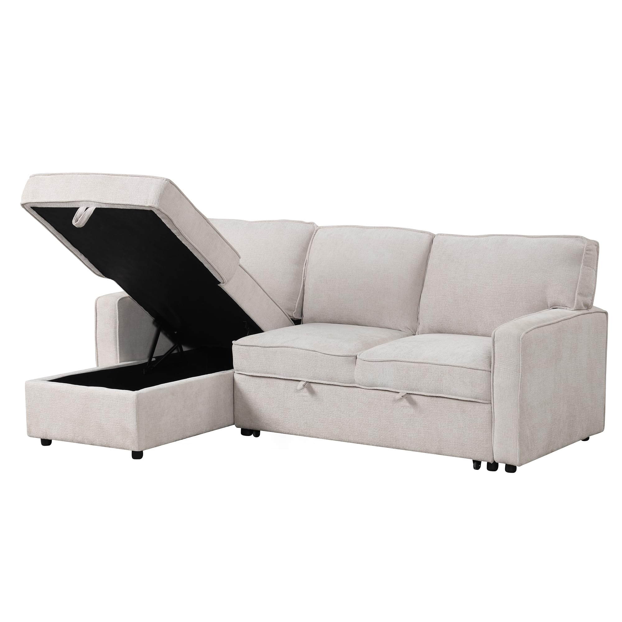 Merax 89" Convertible Sleeper Sectional Sofa with Pull-Out Bed,Upholstery Sleeper Sofa Storage Chaise,USB Port and 2 Cupholder,L Shaped Corner Sectional Sofa Couch for Living Room