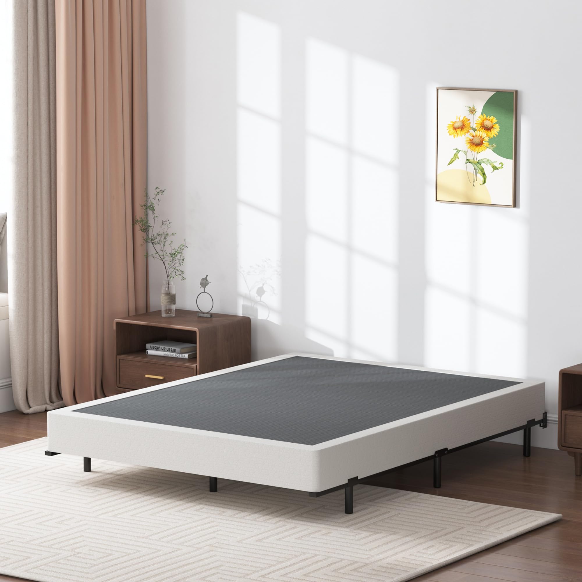SHLAND Queen Box Spring 7 Inch Low Profile Box Spring Queen Size Bed Base, 3000 lbs Black Heavy Duty Metal Mattress Foundation with Easy Clean Fabric Cover,Easy Assembly