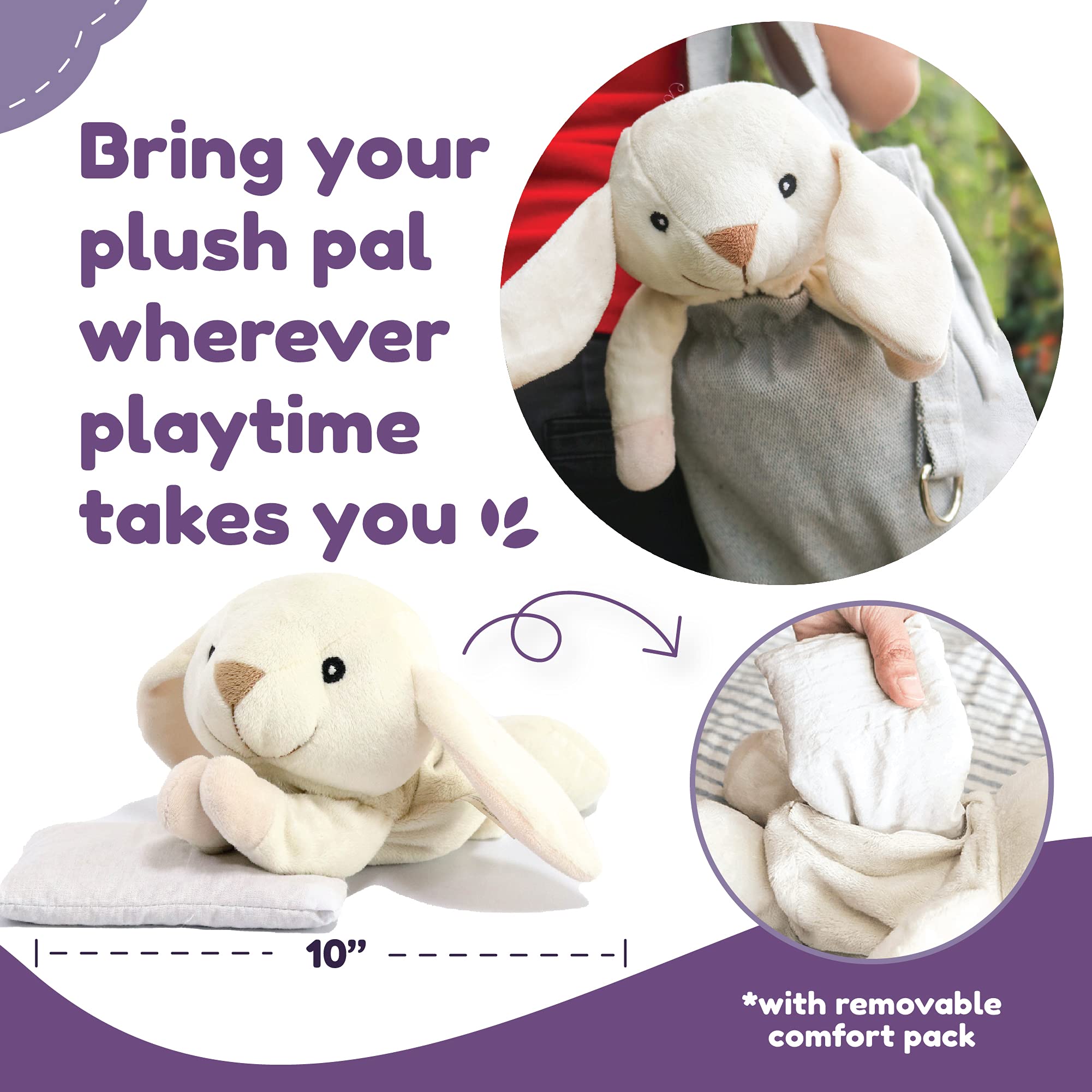 WILD BABY Rabbit Bunny Stuffed Animals, Warmie for Kids, 10 Inch, Microwavable, Heatable Clay Beads, Squishmallow Plush Pal with Dried Lavender Aromatherapy, Soft & Cuddly