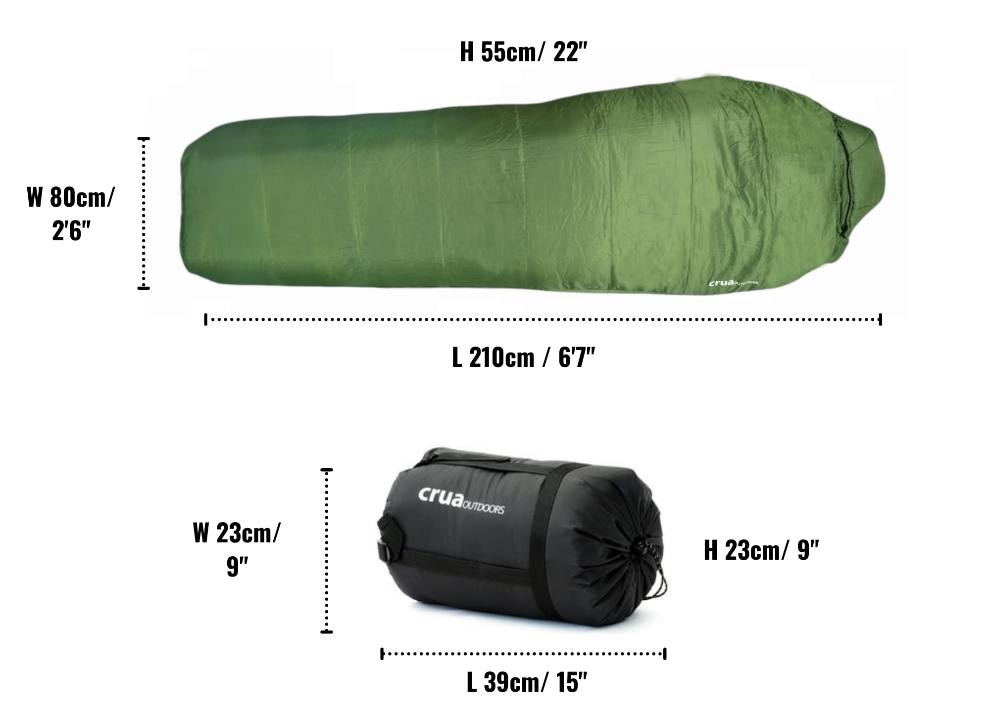 Crua Camping Sleeping Bag - Rating of 23°F (-5°C) for Hiking, Backpacking, Cold & Warm Weather