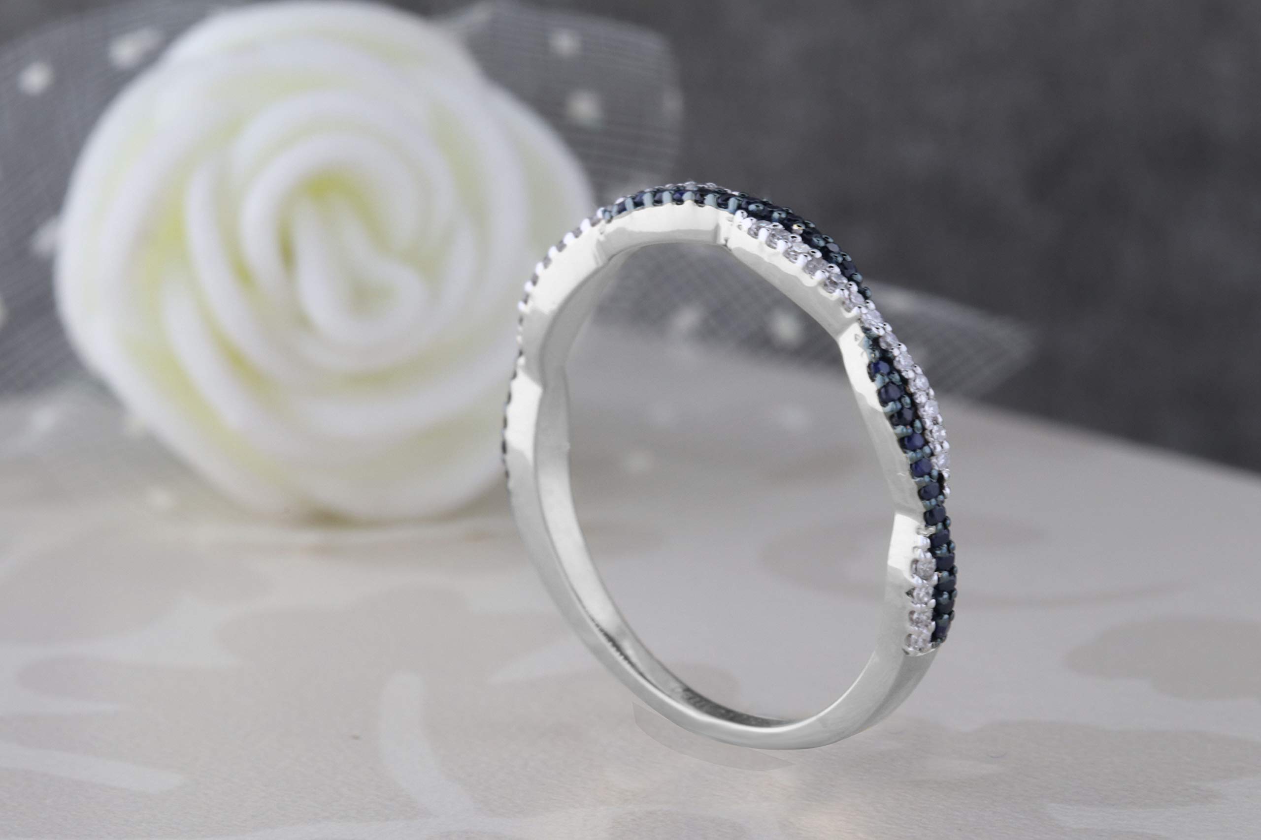 Dazzlingrock Collection Round Blue Sapphire & White Diamond Swirl Stackable Ring for Women in 14K Solid White Gold, Size 5
