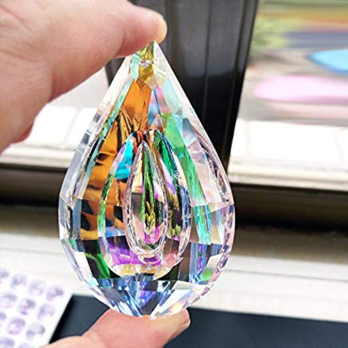 HDCRYSTALGIFTS Suncatcher Crystal 50mm AB Loquat Shape Chandelier Parts Drops Prisms Hanging Pendants 50mm,Pack of 12